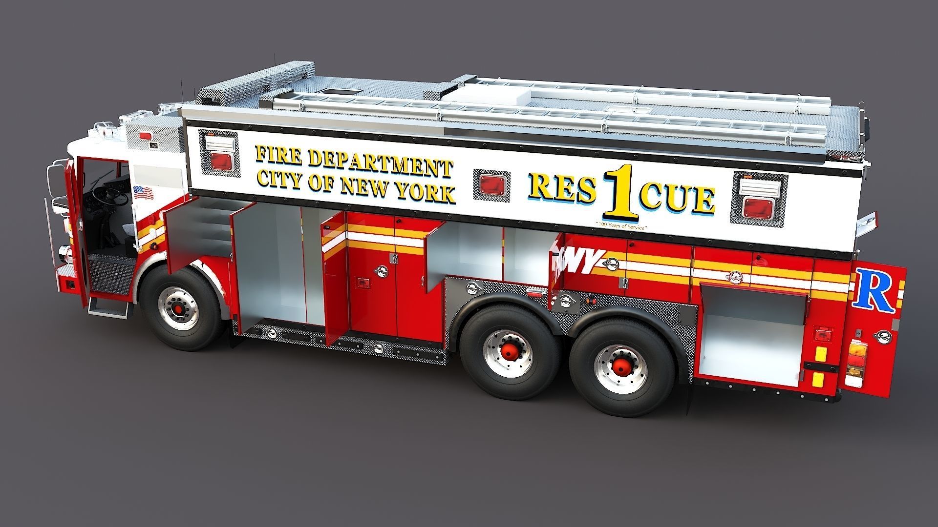 3D model Fire Truck FDNY Rescue 1 with Interior VR / AR / low-poly ...