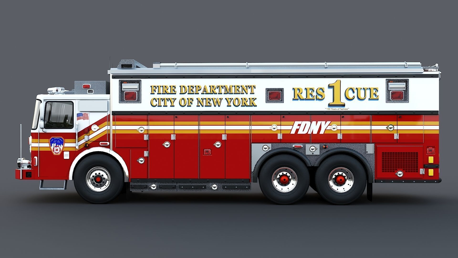 3D model Fire Truck FDNY Rescue 1 with Interior VR / AR / low-poly ...
