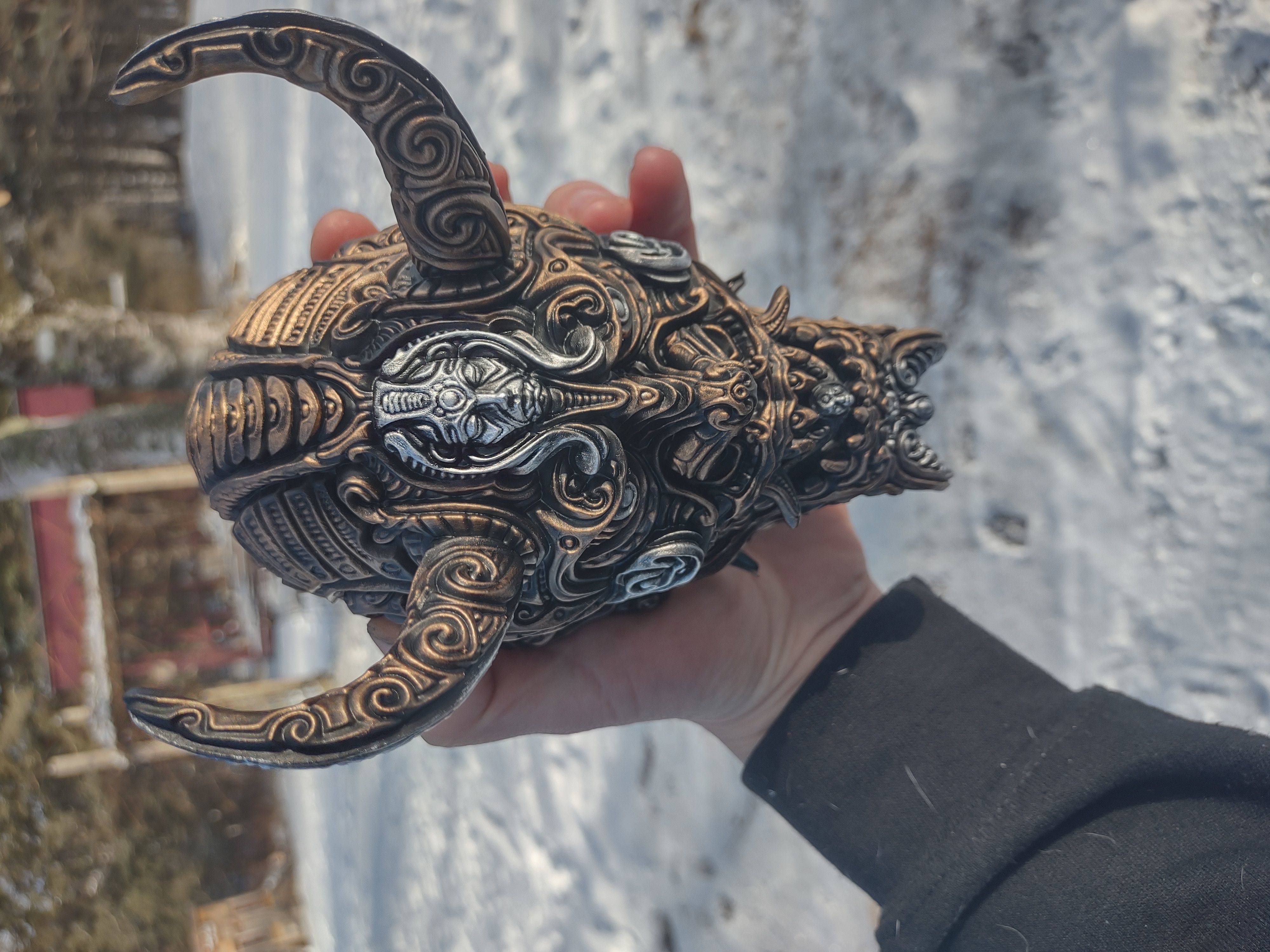 oni 4 person holding ornate piece of metal 3D model 3D printable | CGTrader