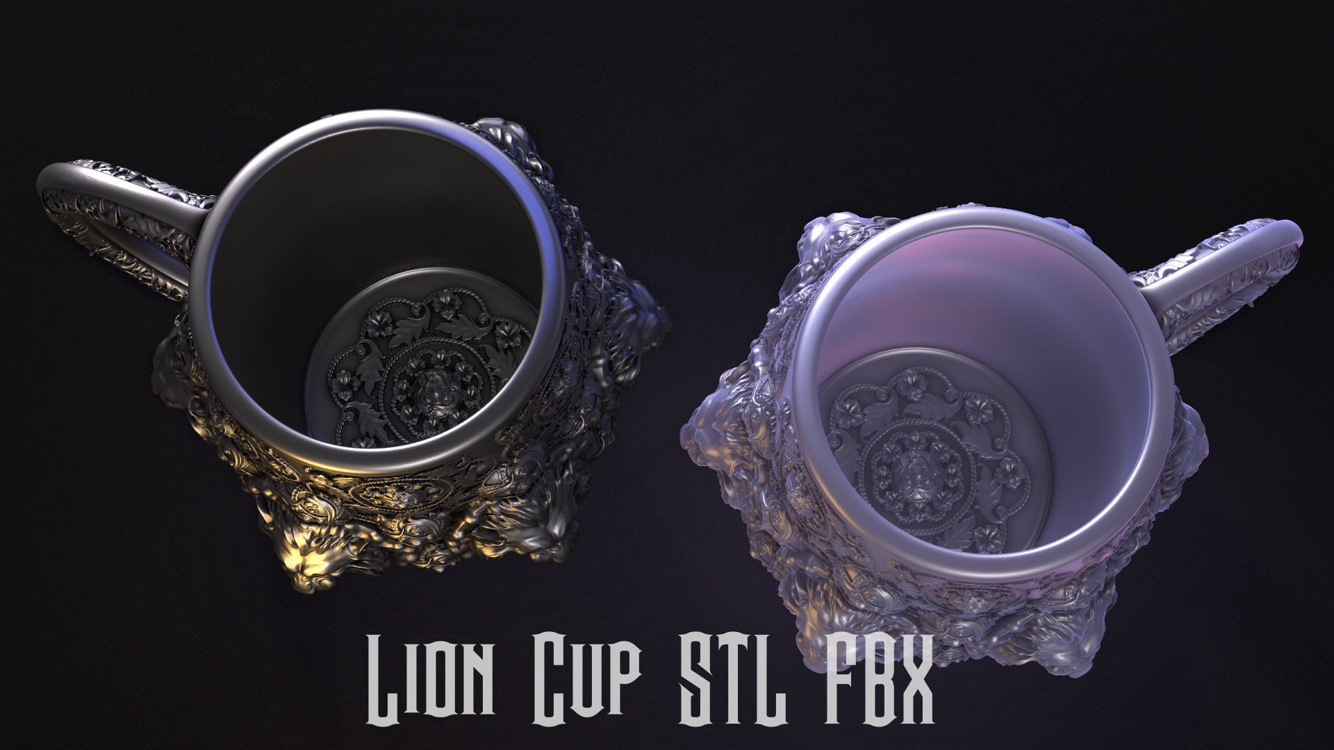 Lion Cup STL FBX 3D model 3D printable | CGTrader