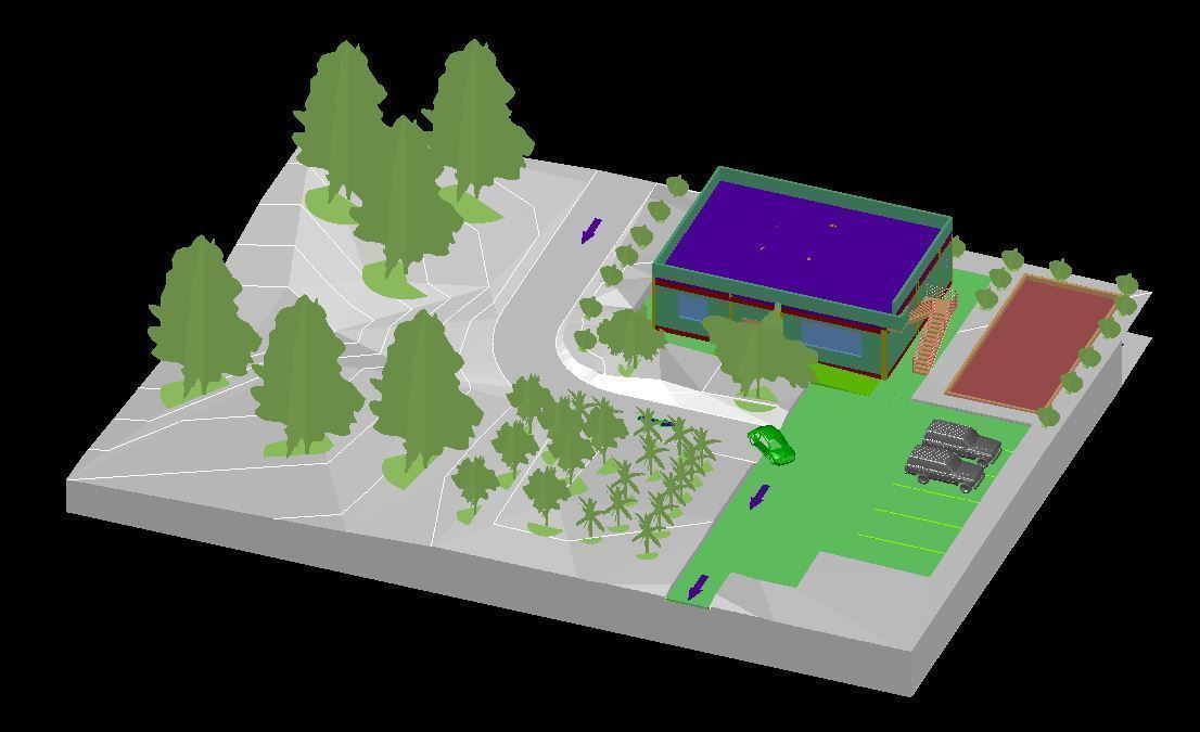 Resort house with swimming pool and parking and garden in Revit 3D ...