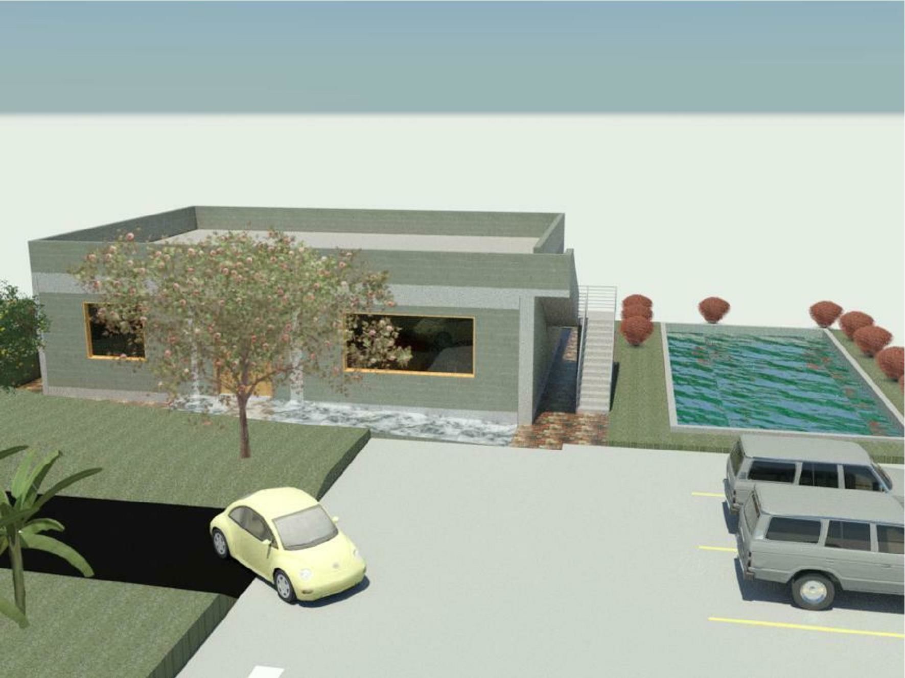Resort house with swimming pool and parking and garden in Revit 3D ...