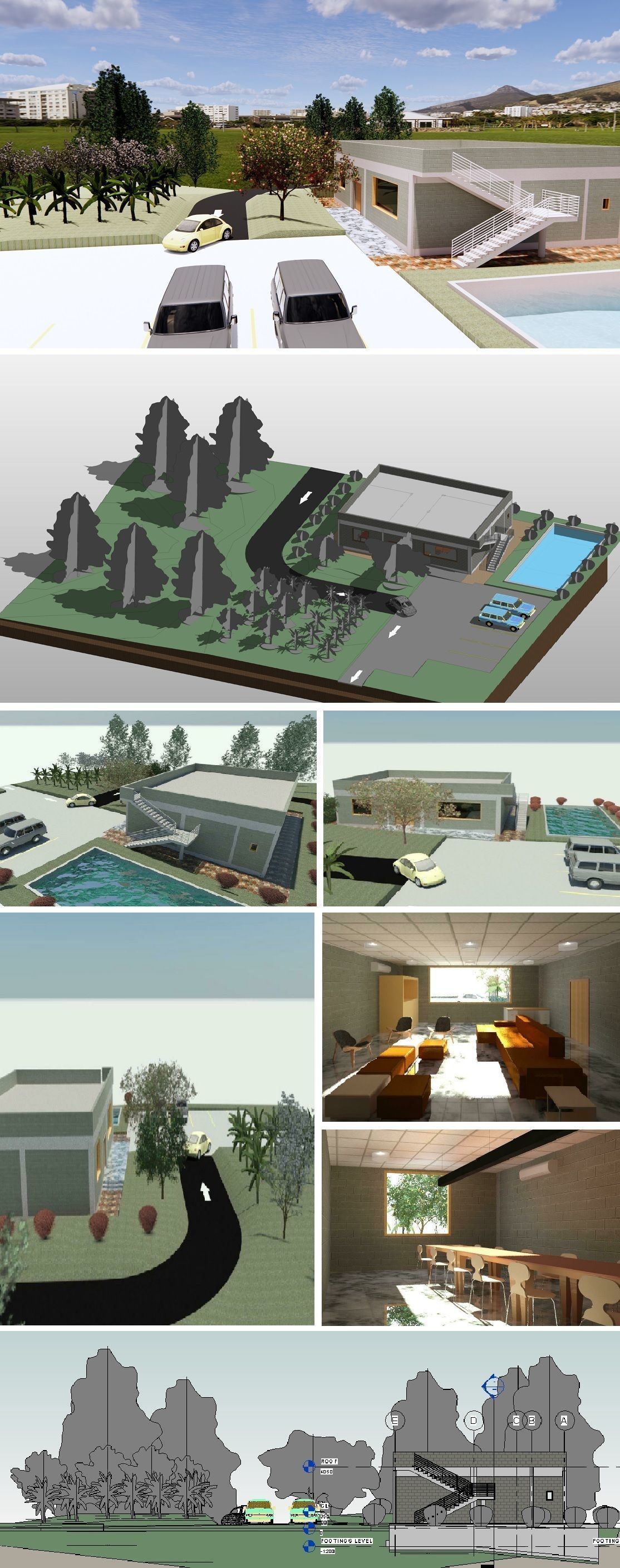 Resort house with swimming pool and parking and garden in Revit 3D ...