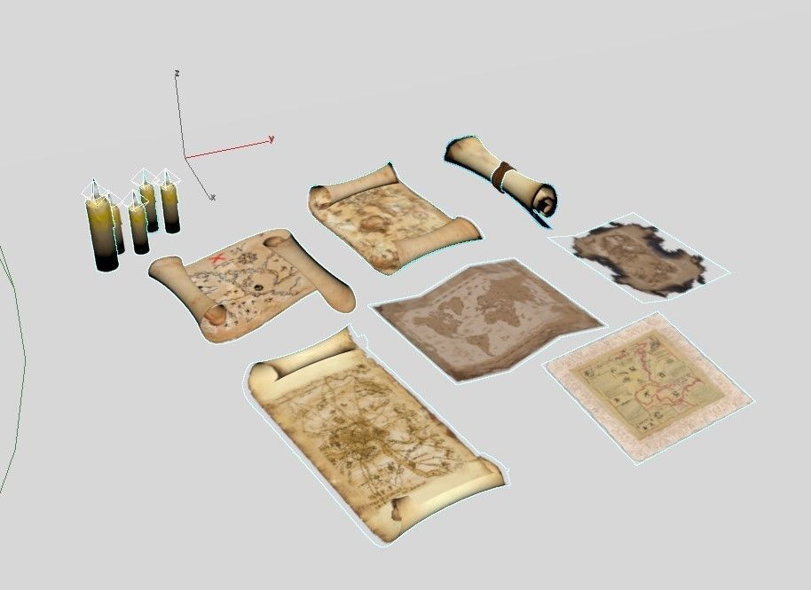 3D model Treasure Map Collection with Candles VR / AR / low-poly | CGTrader