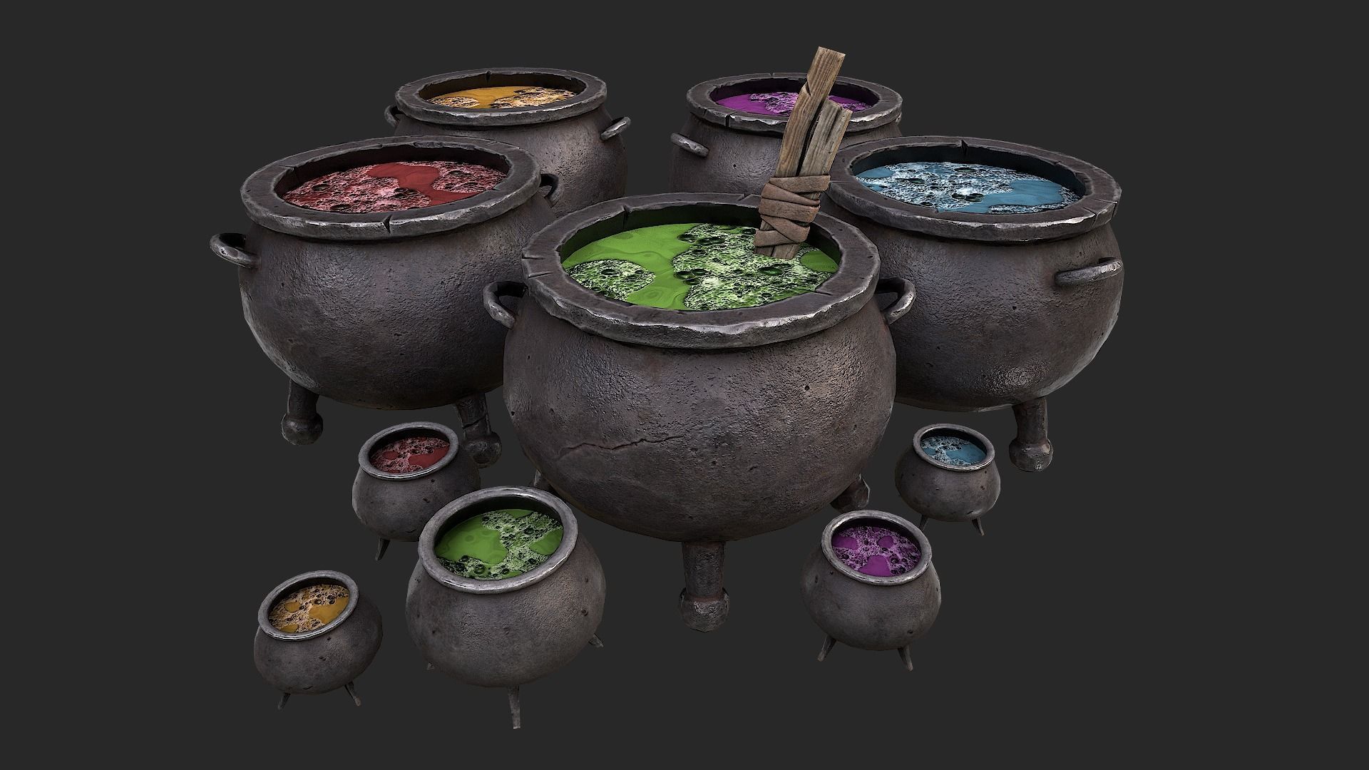 3D model Cauldron Set with liquid in it VR / AR / low-poly | CGTrader