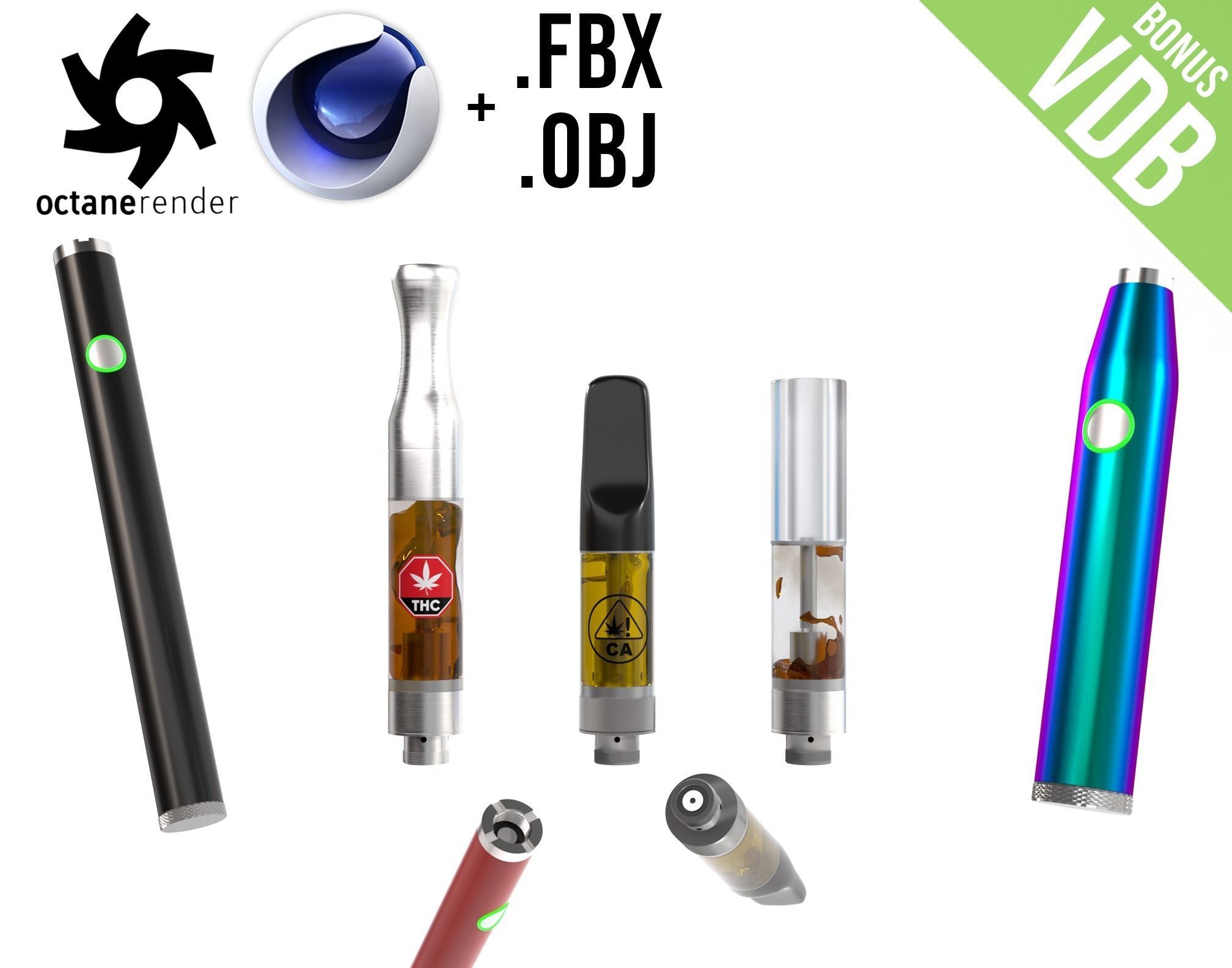 3D model Vape Cartridge Oil and Pen Battery COMBO THC CBD Vaporizer ...