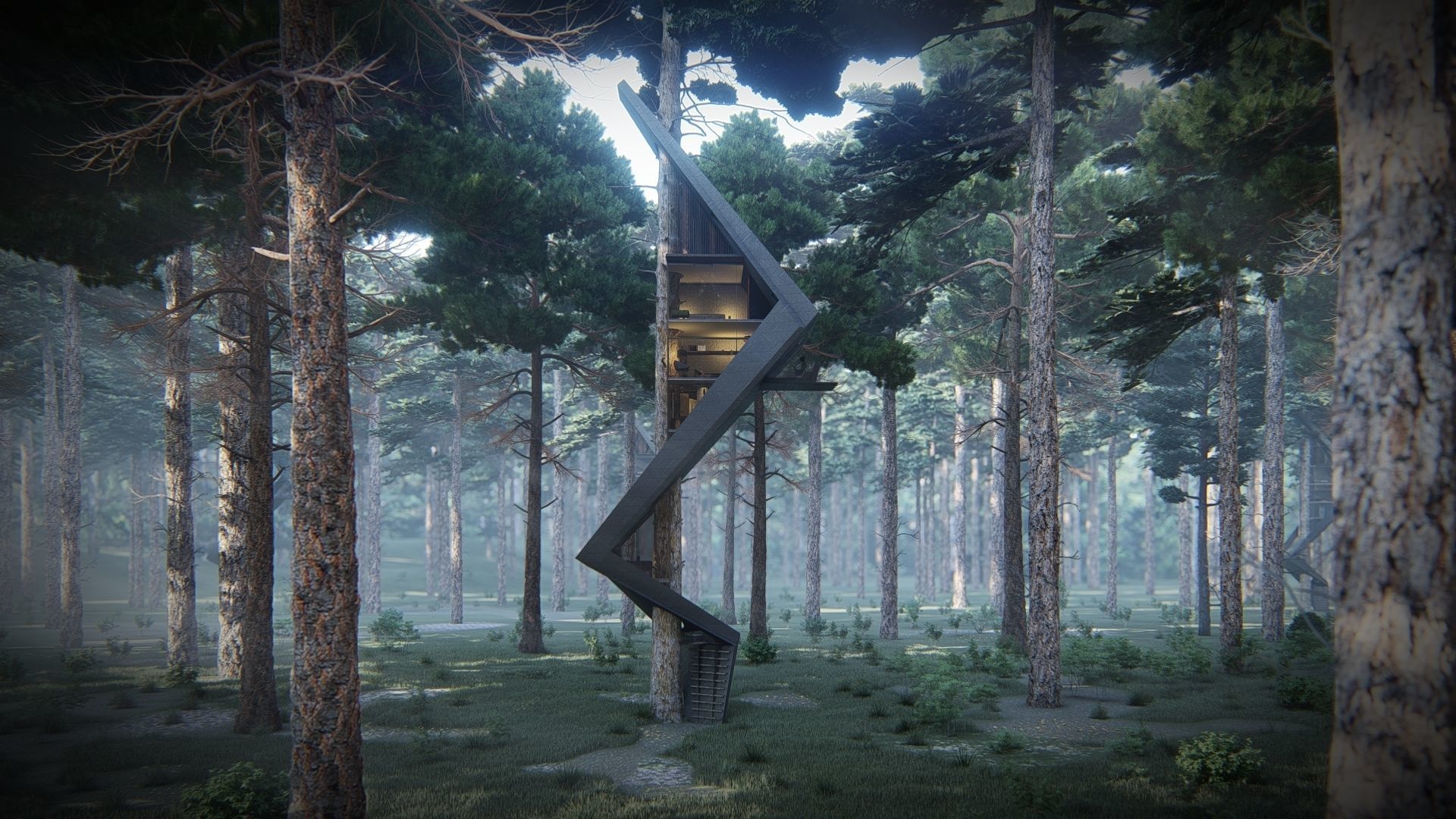 Treehouse in the jungle 4k animated full project presentation 3D model ...