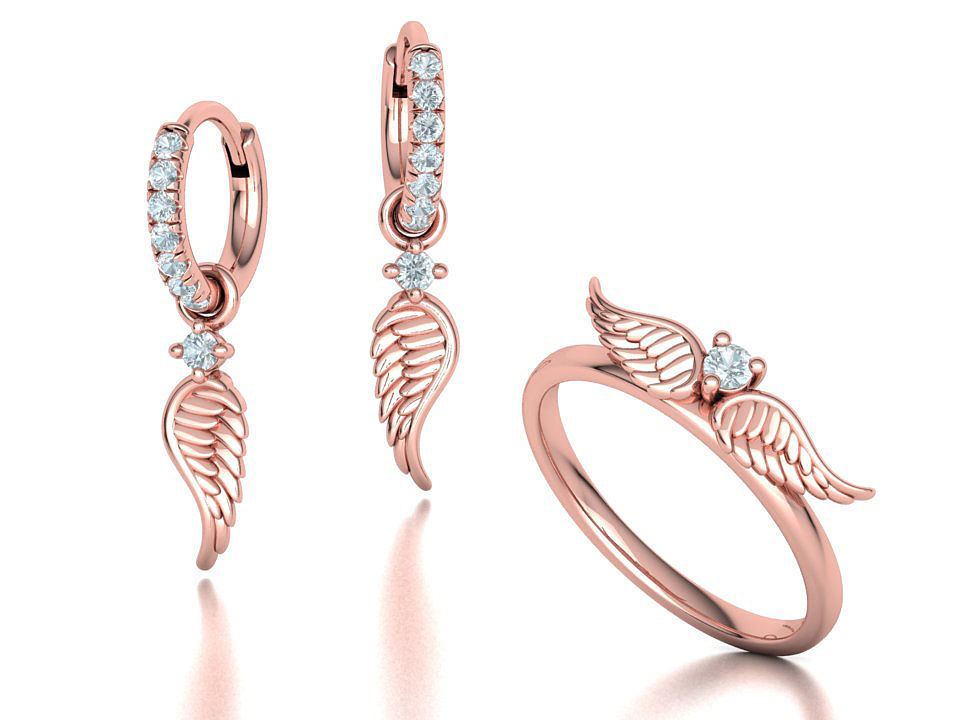 Angel Wings Jewelry Set Ring and Earrings 3dmodels 3D model 3D ...