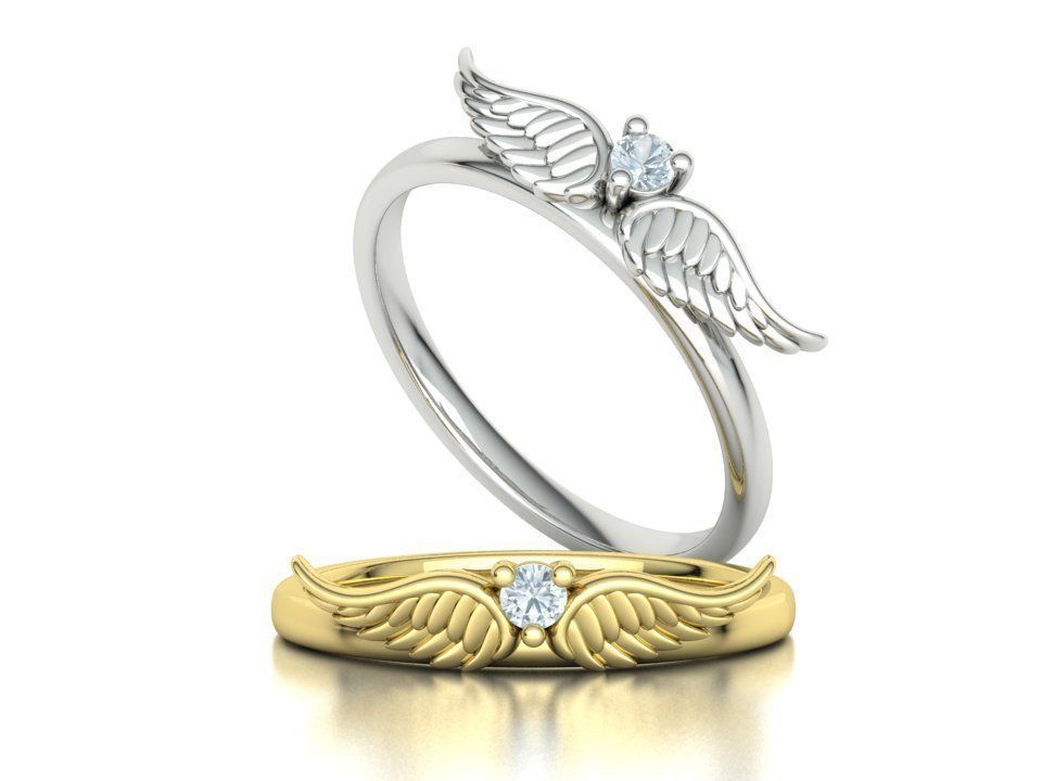 Angel Wings Jewelry Set Ring and Earrings 3dmodels 3D model 3D ...