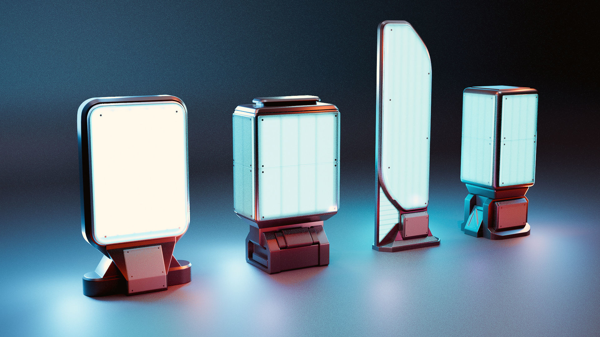 Sci-fi Street Lights set 3D model | CGTrader