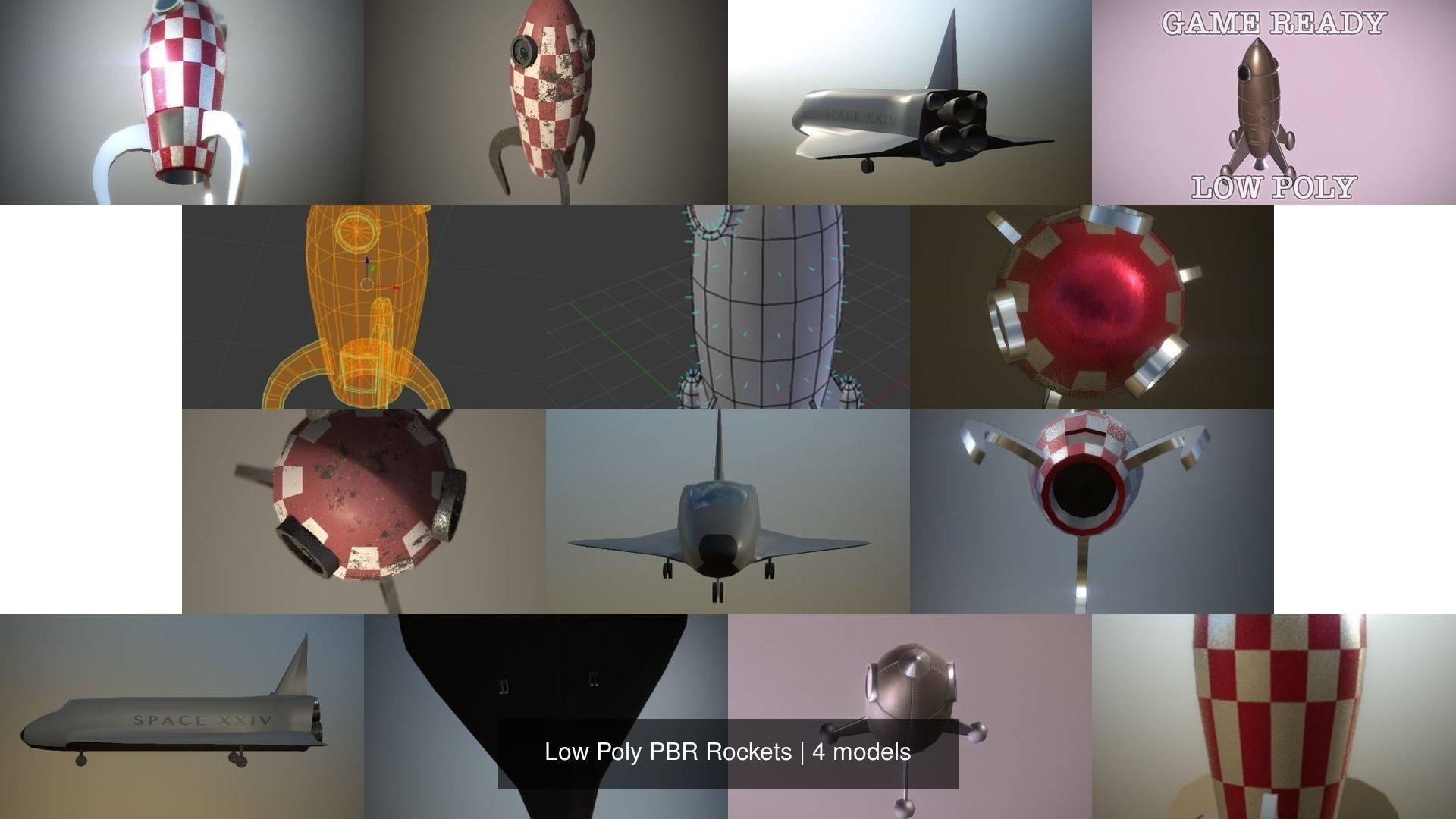 3D Model Collection Low Poly PBR Rockets rocket with checkered pattern ...
