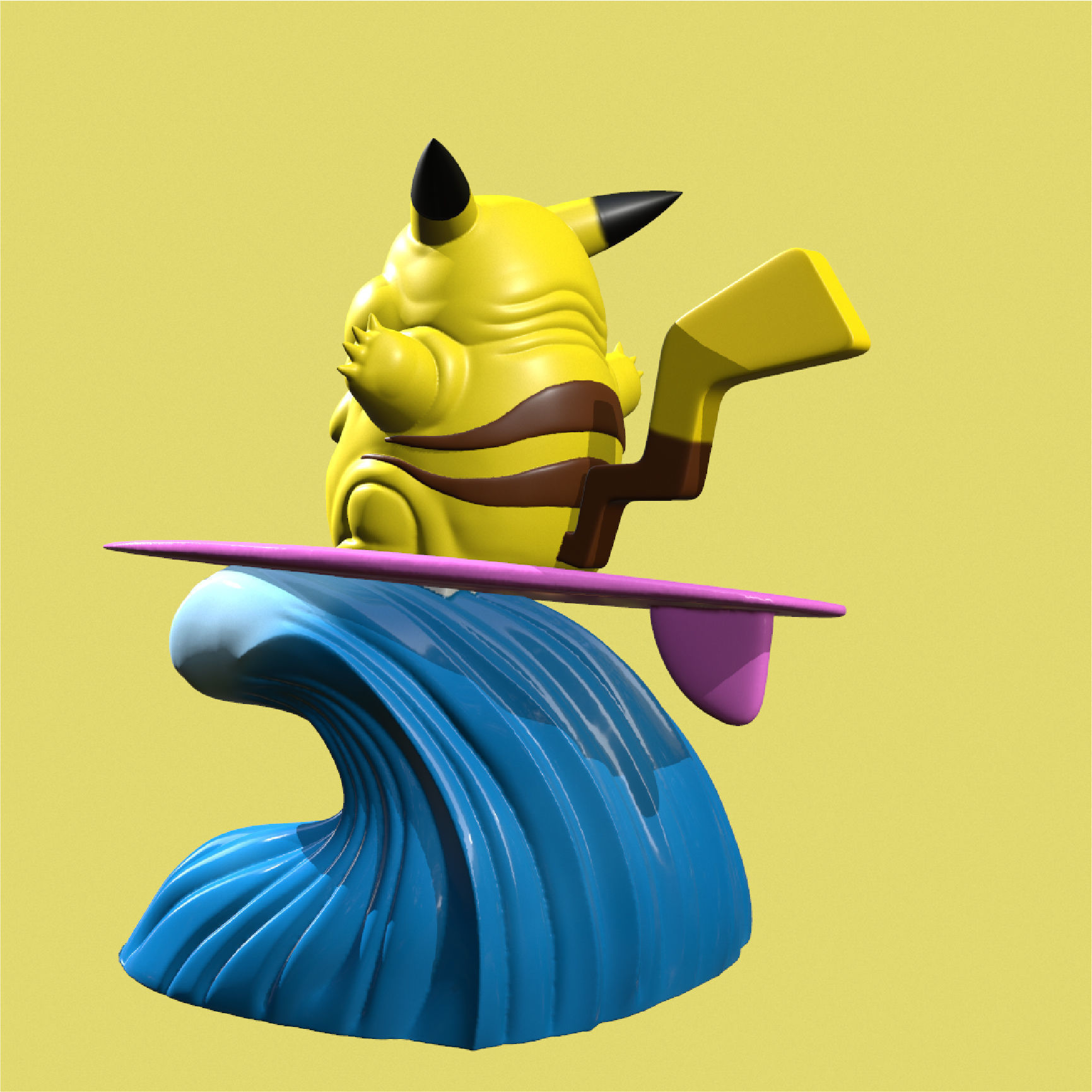 Surfing Pikachu - Fat Version 3D model 3D printable | CGTrader