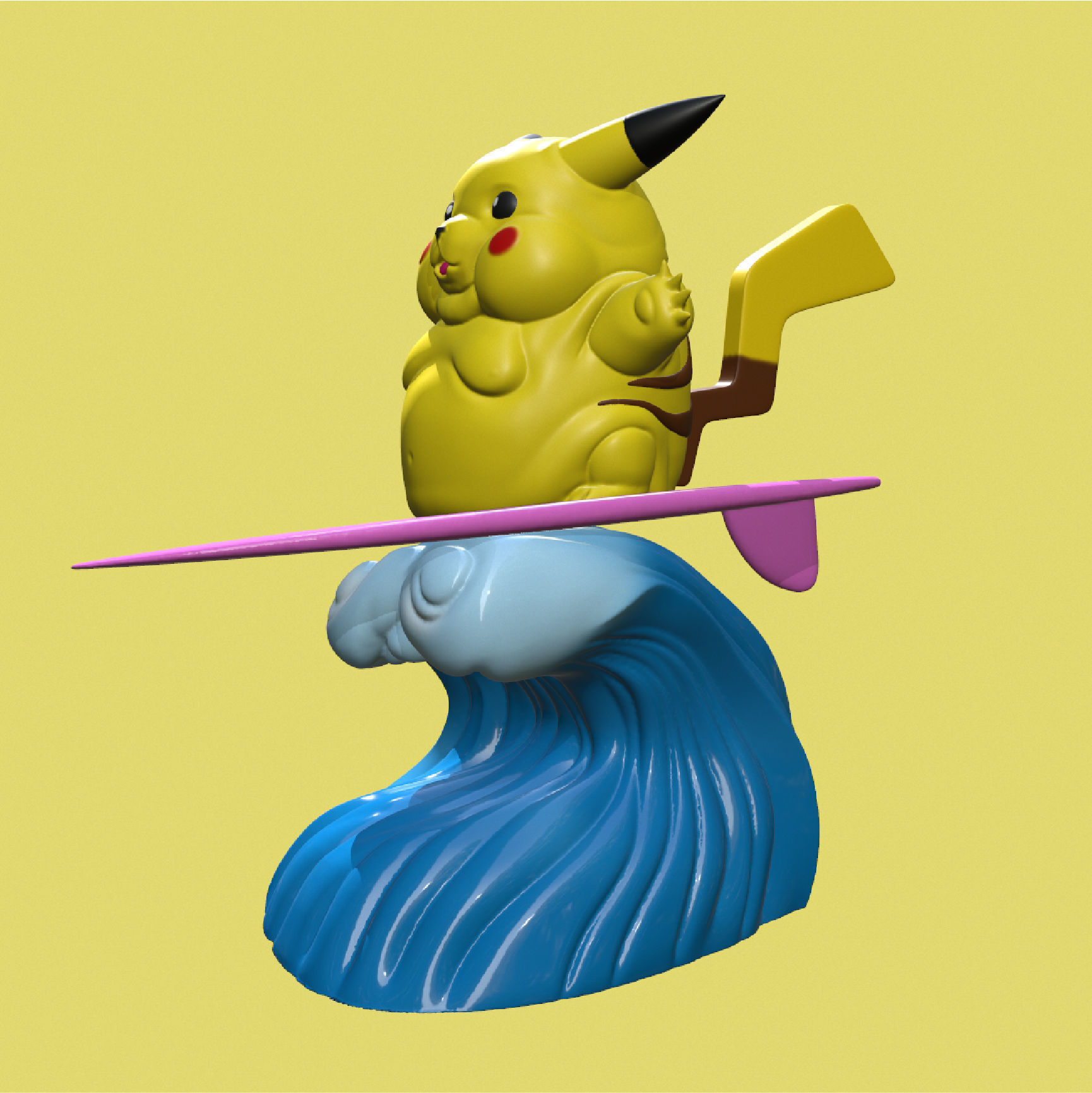Surfing Pikachu - Fat Version 3D model 3D printable | CGTrader