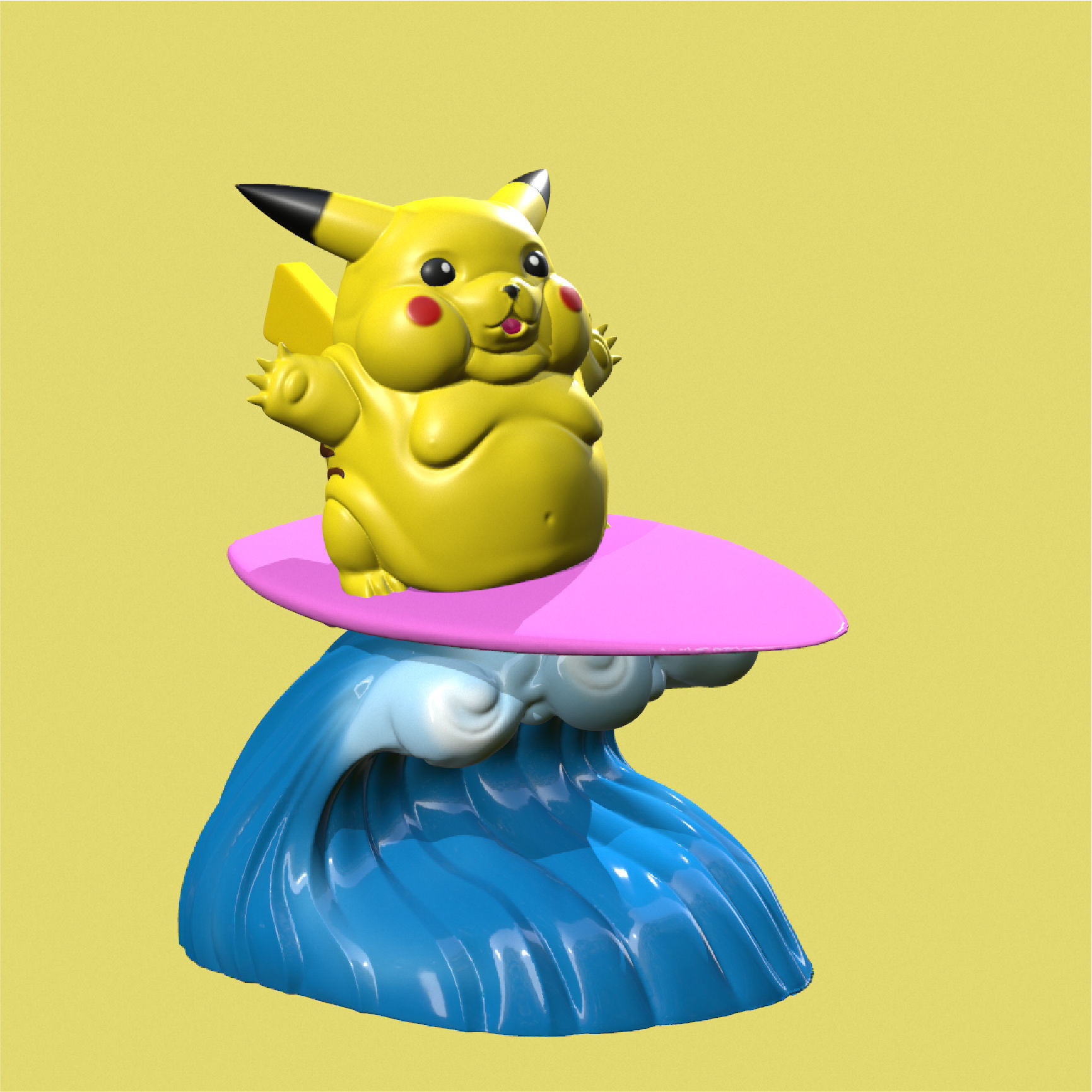 Surfing Pikachu - Fat Version 3D model 3D printable | CGTrader