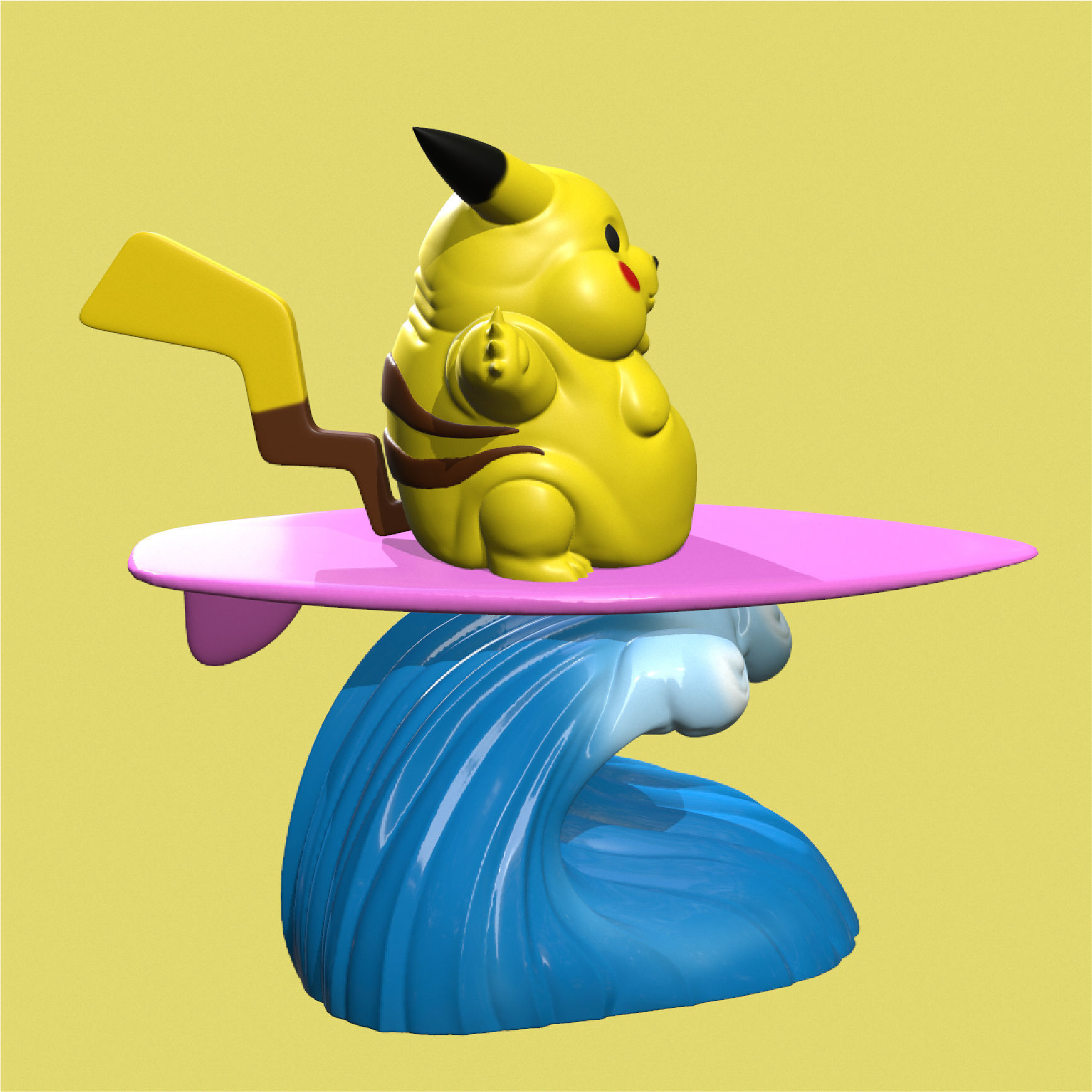 Surfing Pikachu - Fat Version 3D model 3D printable | CGTrader