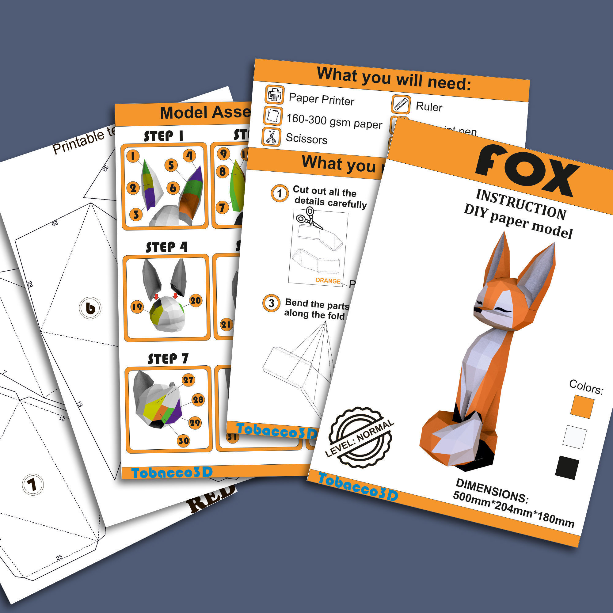 Fox papercraft DIY PDF pepakura origami template low poly 3D model ...