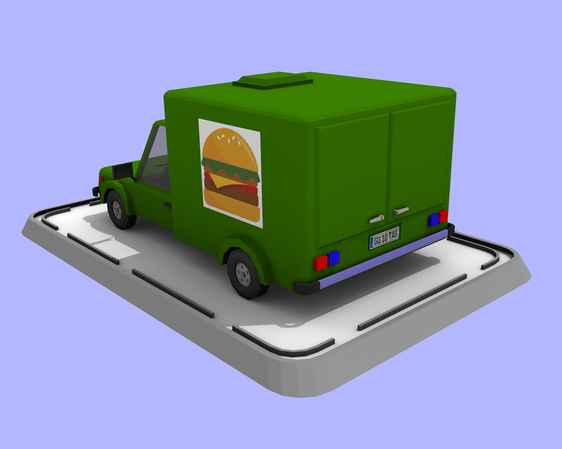 3D model Cartoon Low Poly Food Delivery Truck VR / AR / low-poly | CGTrader