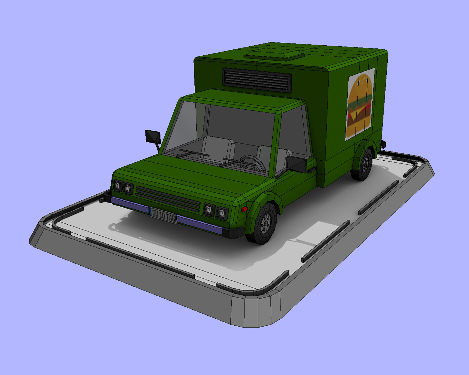 3D model Cartoon Low Poly Food Delivery Truck VR / AR / low-poly | CGTrader