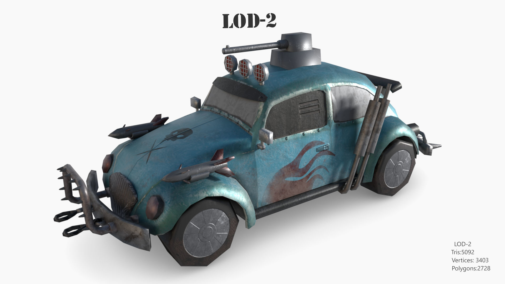 3D model Post Apocalyptic Volkswagen Beetle Low-poly War Car Game Asset ...