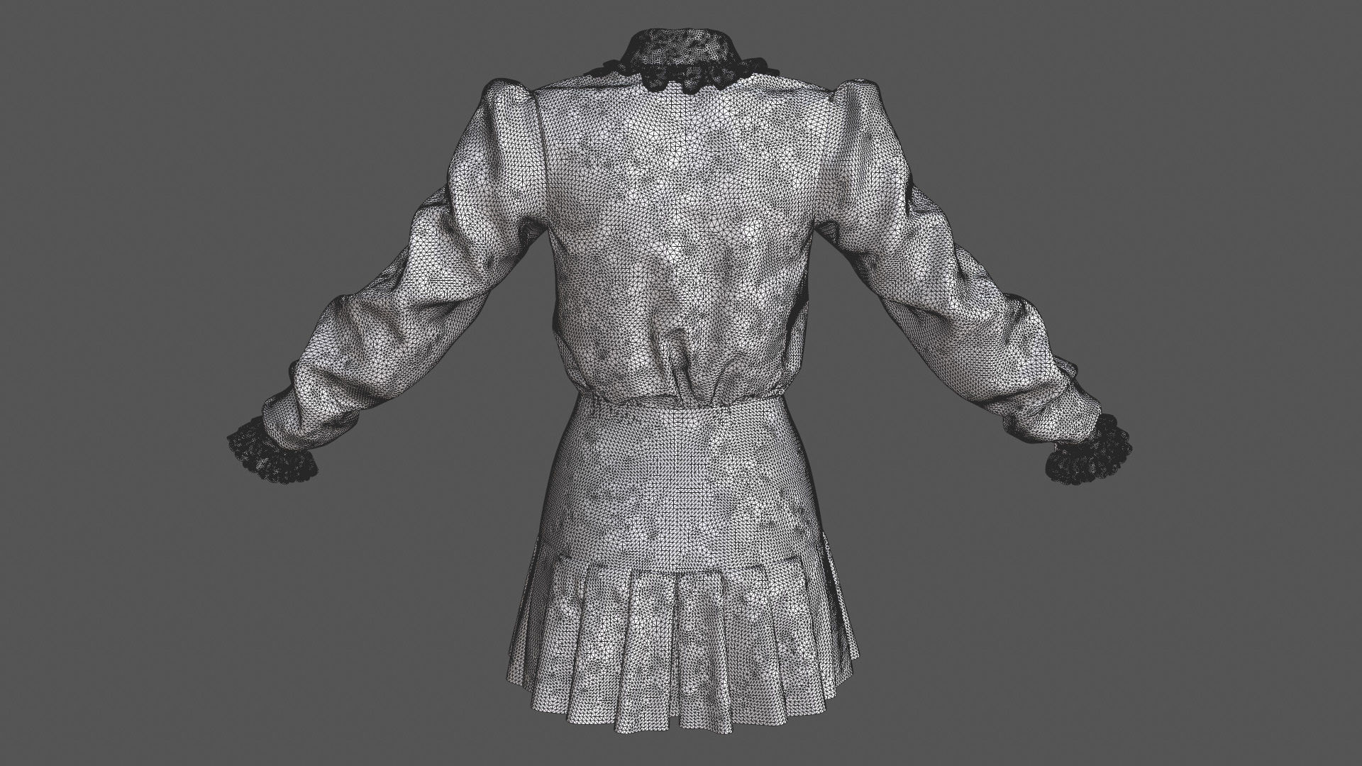 3D model Tie neck ruffled chiffon dress VR / AR / low-poly | CGTrader