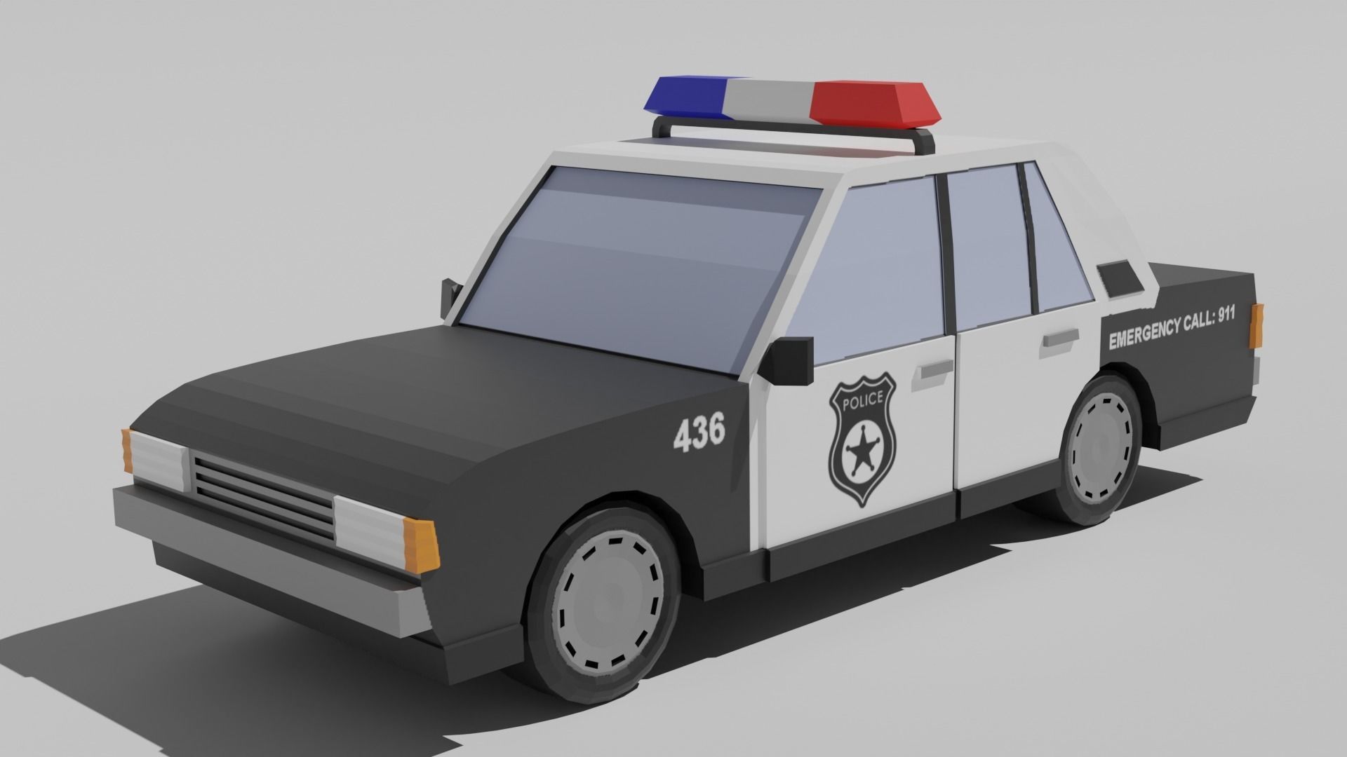3D model Low poly police car cartoon 80s style VR / AR / low-poly ...