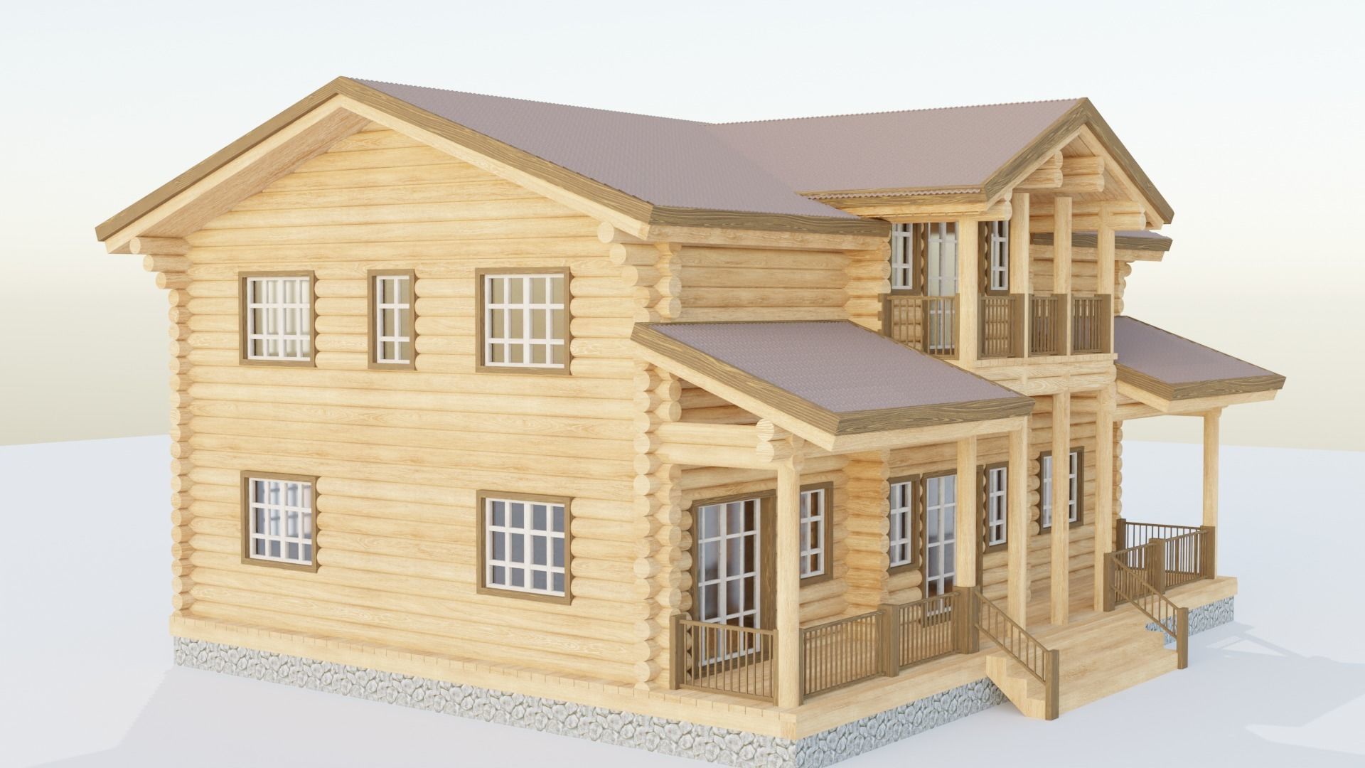 Two-storey house with a veranda and a separate entrance 3D model rigged ...