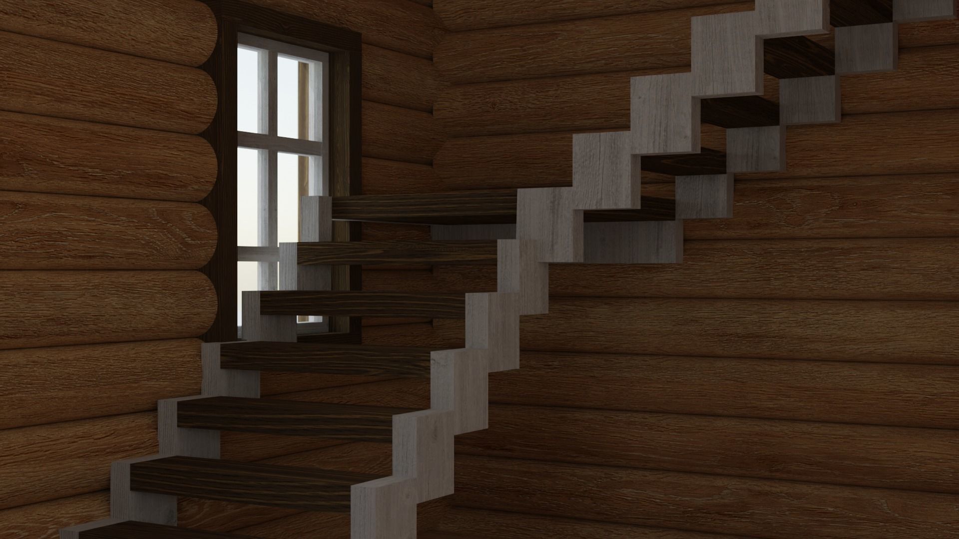 Two-storey house with a veranda and a separate entrance 3D model rigged ...
