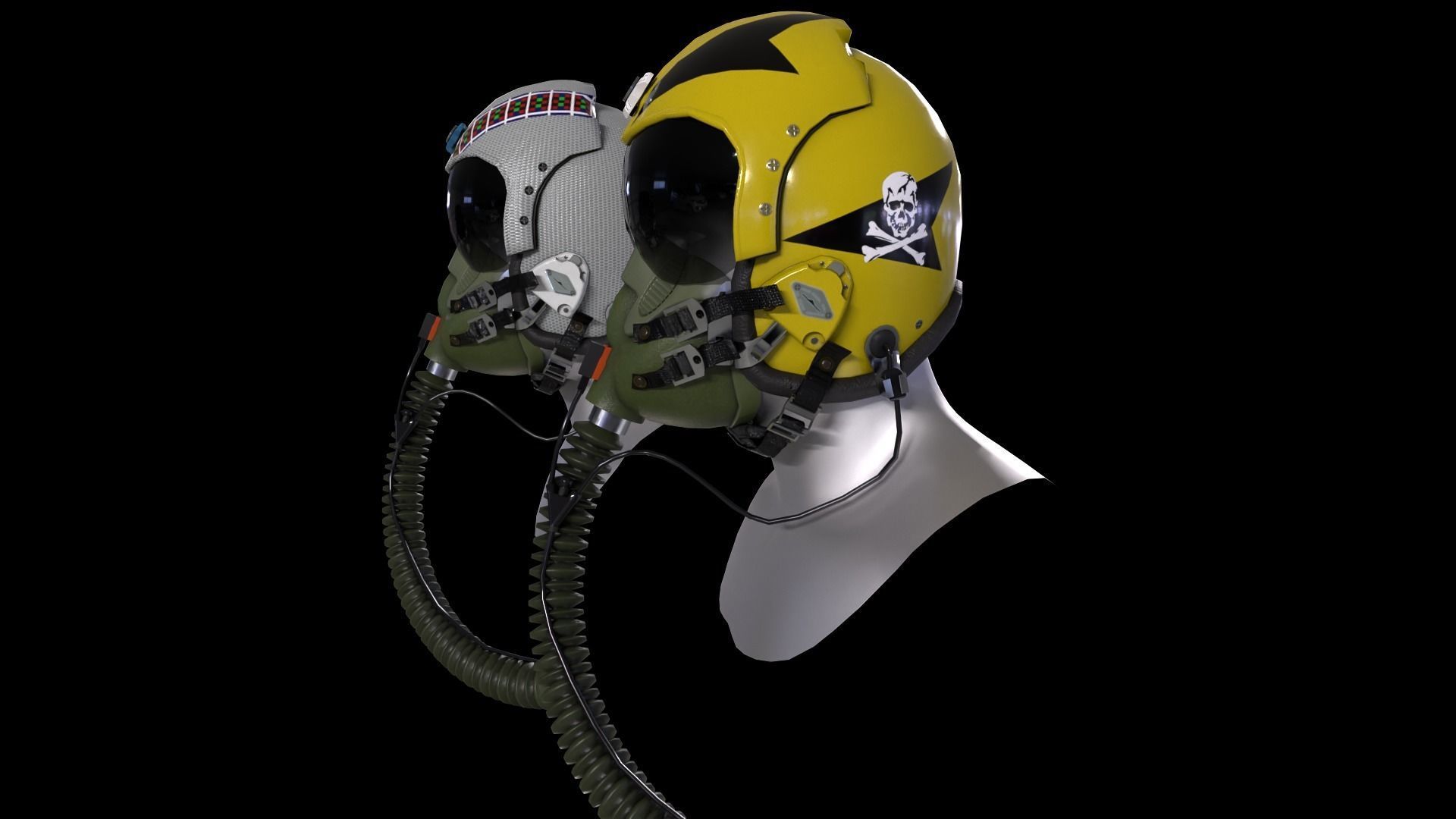 3D model Fighter pilot helmet HGU-33 with MBU-12 oxygen mask VR / AR ...