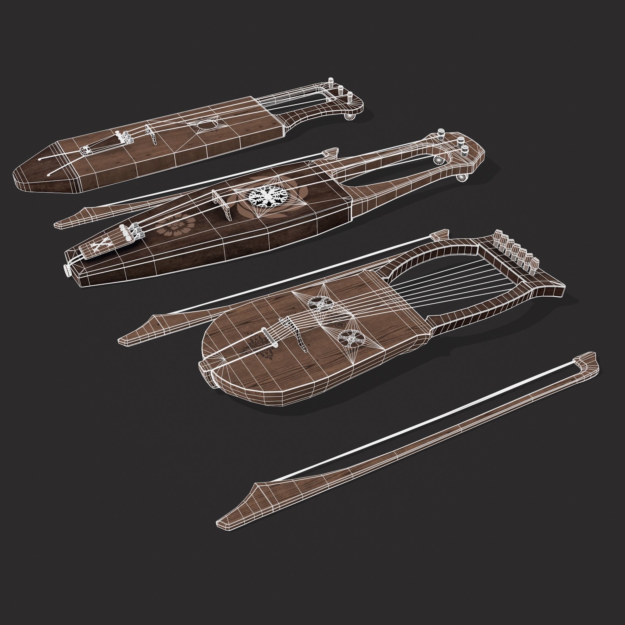 3D Model Collection Three Nordic String Instruments Pack VR / AR / low ...