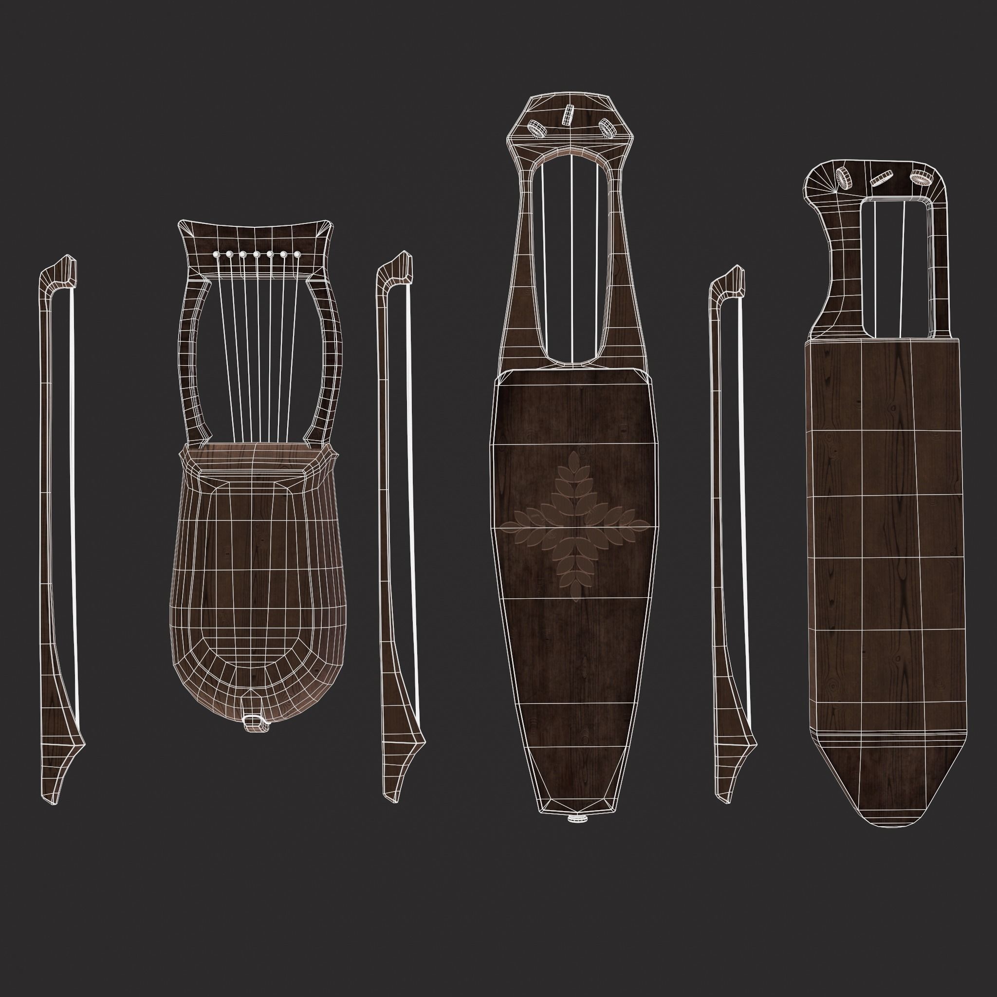 3D Model Collection Three Nordic String Instruments Pack VR / AR / low ...