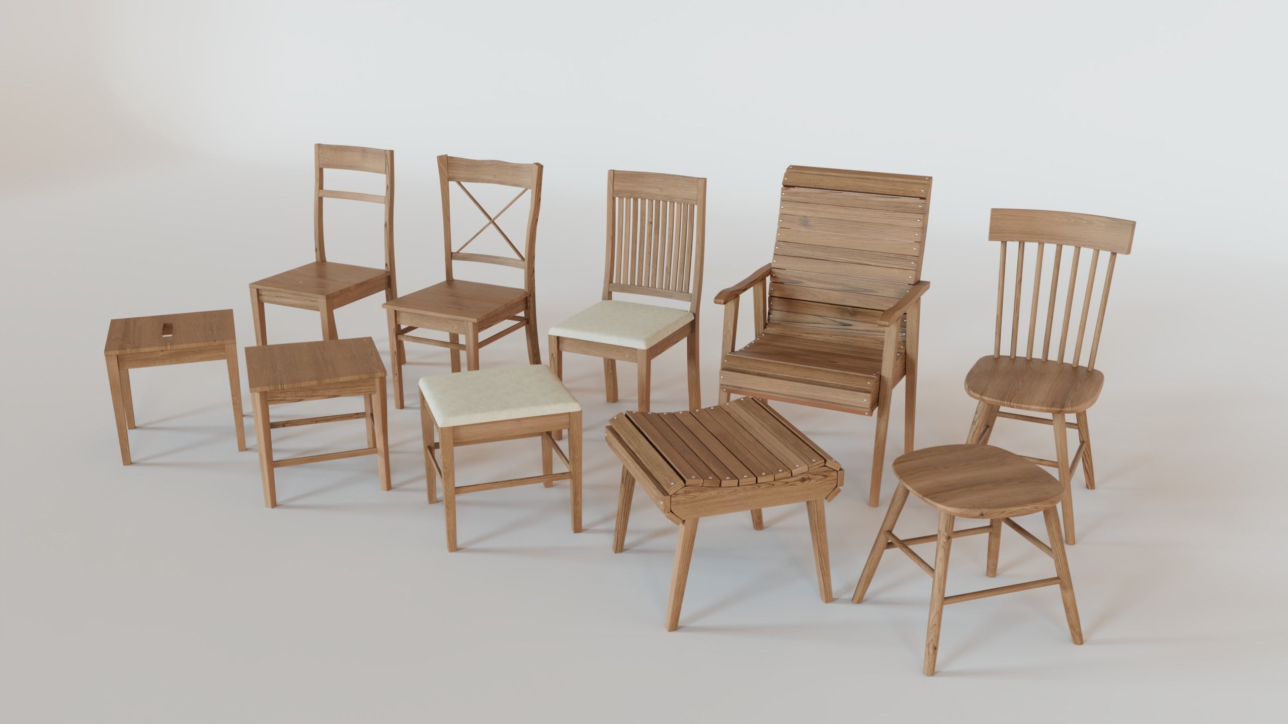 3D classic wooden chairs and stools free 3D model | CGTrader