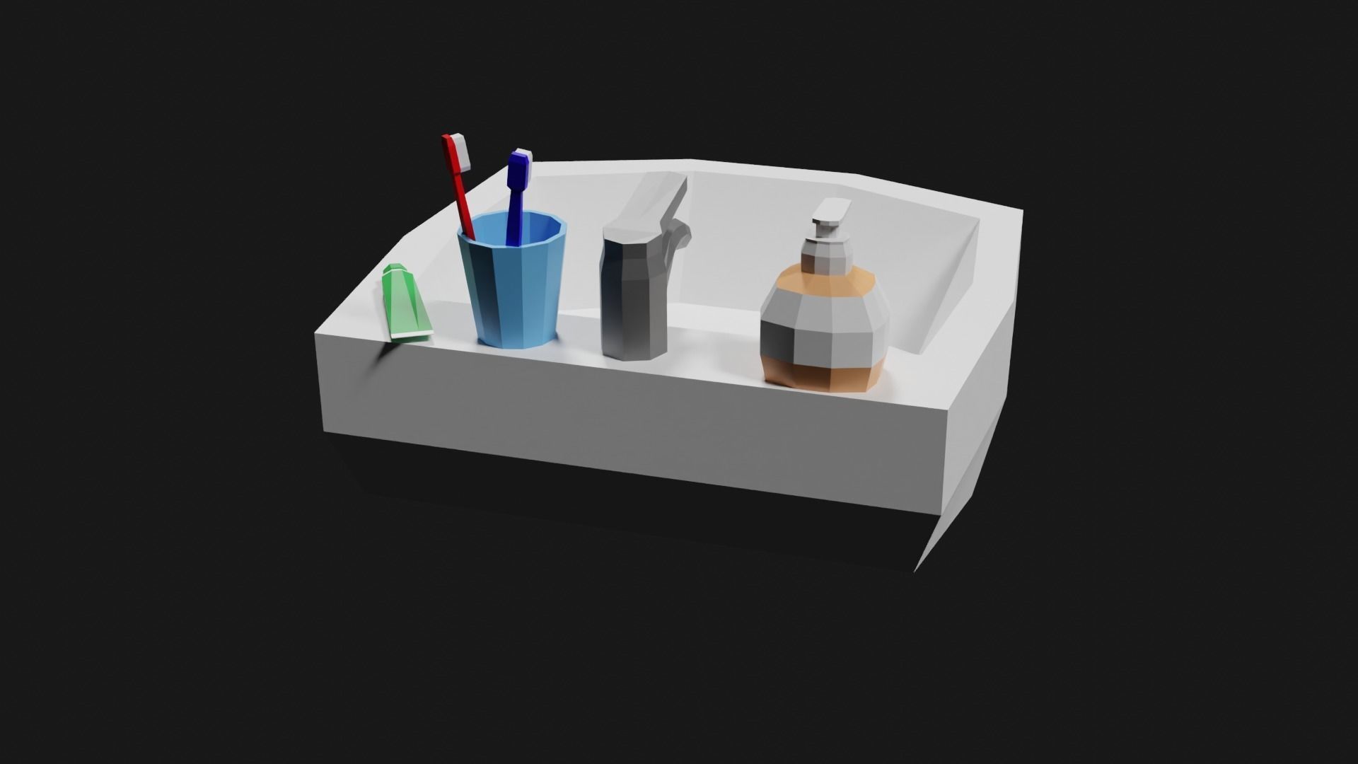 3D model Lowpoly Sink bathroom with toothbrush and toothpaste VR / AR ...