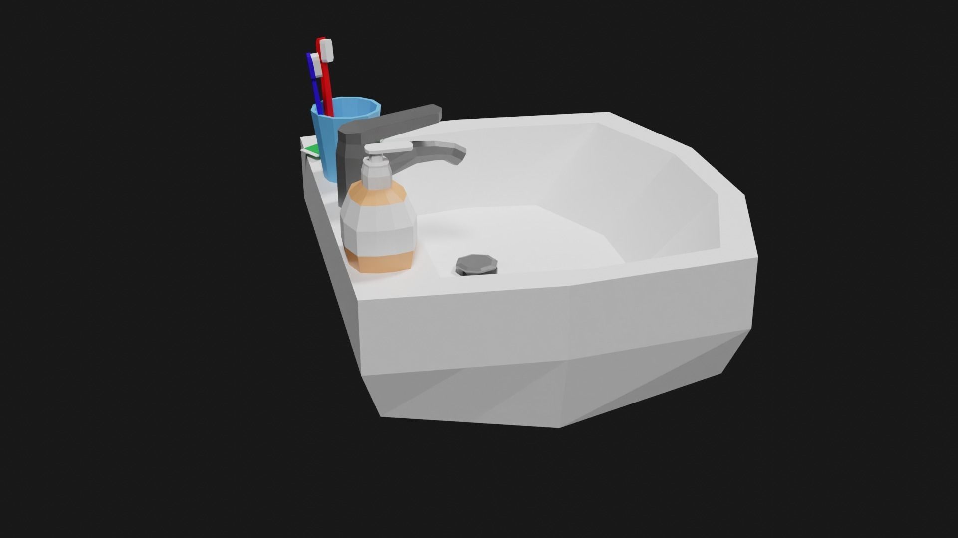3D model Lowpoly Sink bathroom with toothbrush and toothpaste VR / AR ...