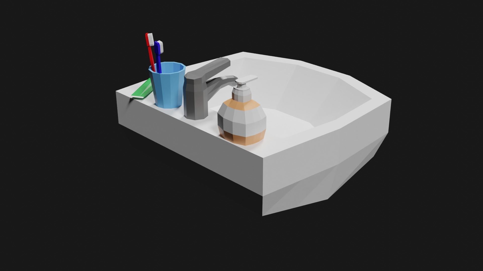3D model Lowpoly Sink bathroom with toothbrush and toothpaste VR / AR ...