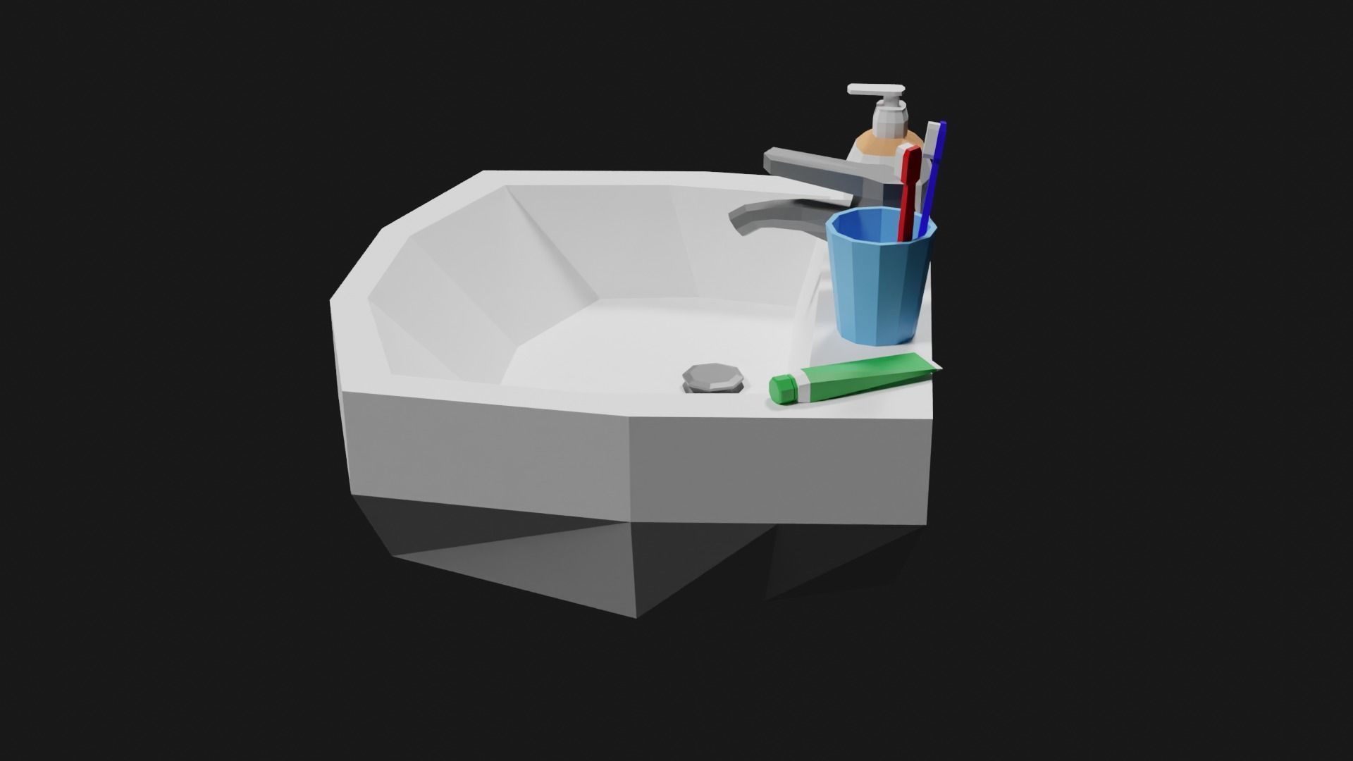 3D model Lowpoly Sink bathroom with toothbrush and toothpaste VR / AR ...