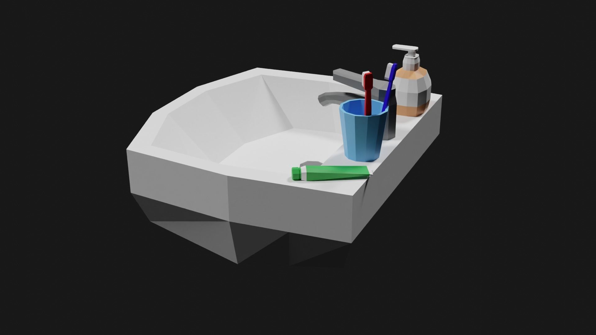 3D model Lowpoly Sink bathroom with toothbrush and toothpaste VR / AR ...