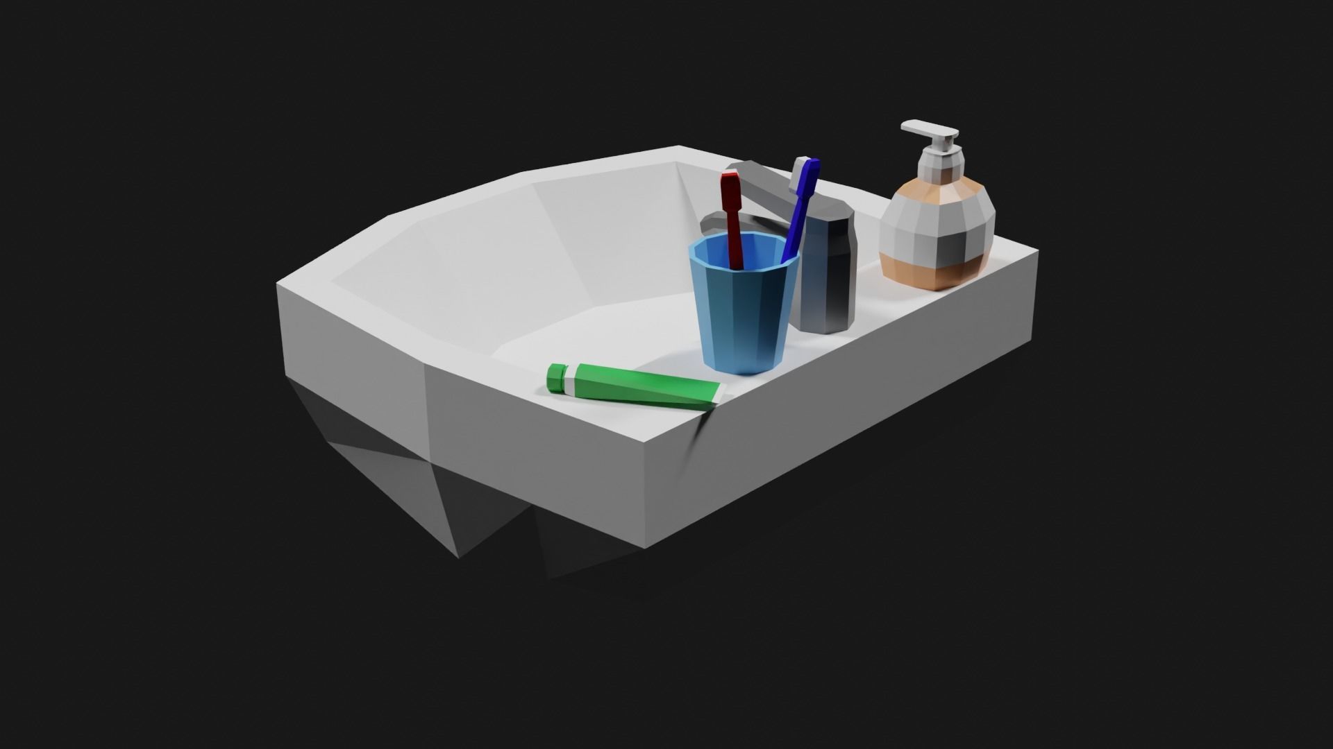 3D model Lowpoly Sink bathroom with toothbrush and toothpaste VR / AR ...