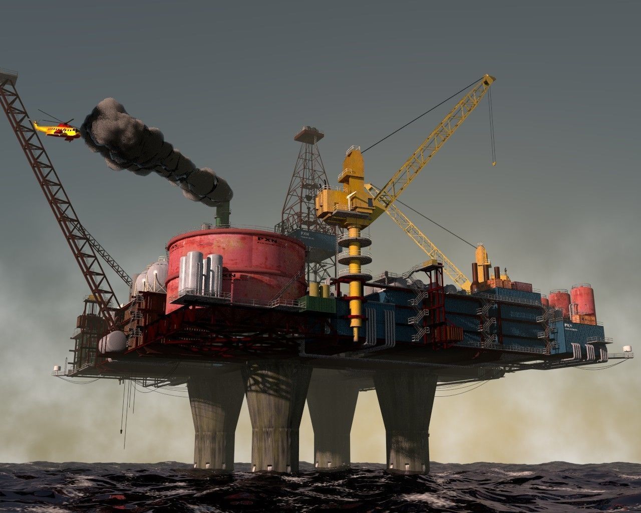 Piattaforma oil rig in middle of ocean free 3D model | CGTrader