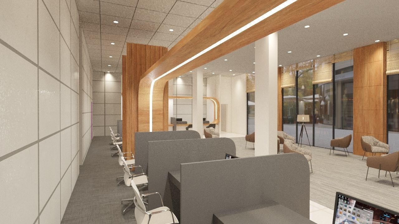 bank reception counter and facade 3D model | CGTrader