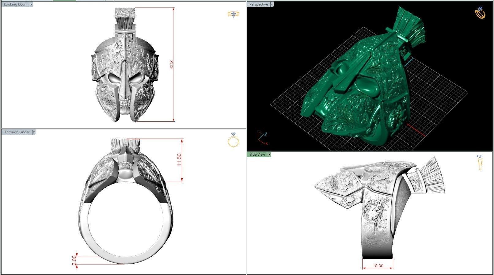 Spartan Helmet Greek Skull Pattern Ring 3D model 3D printable | CGTrader