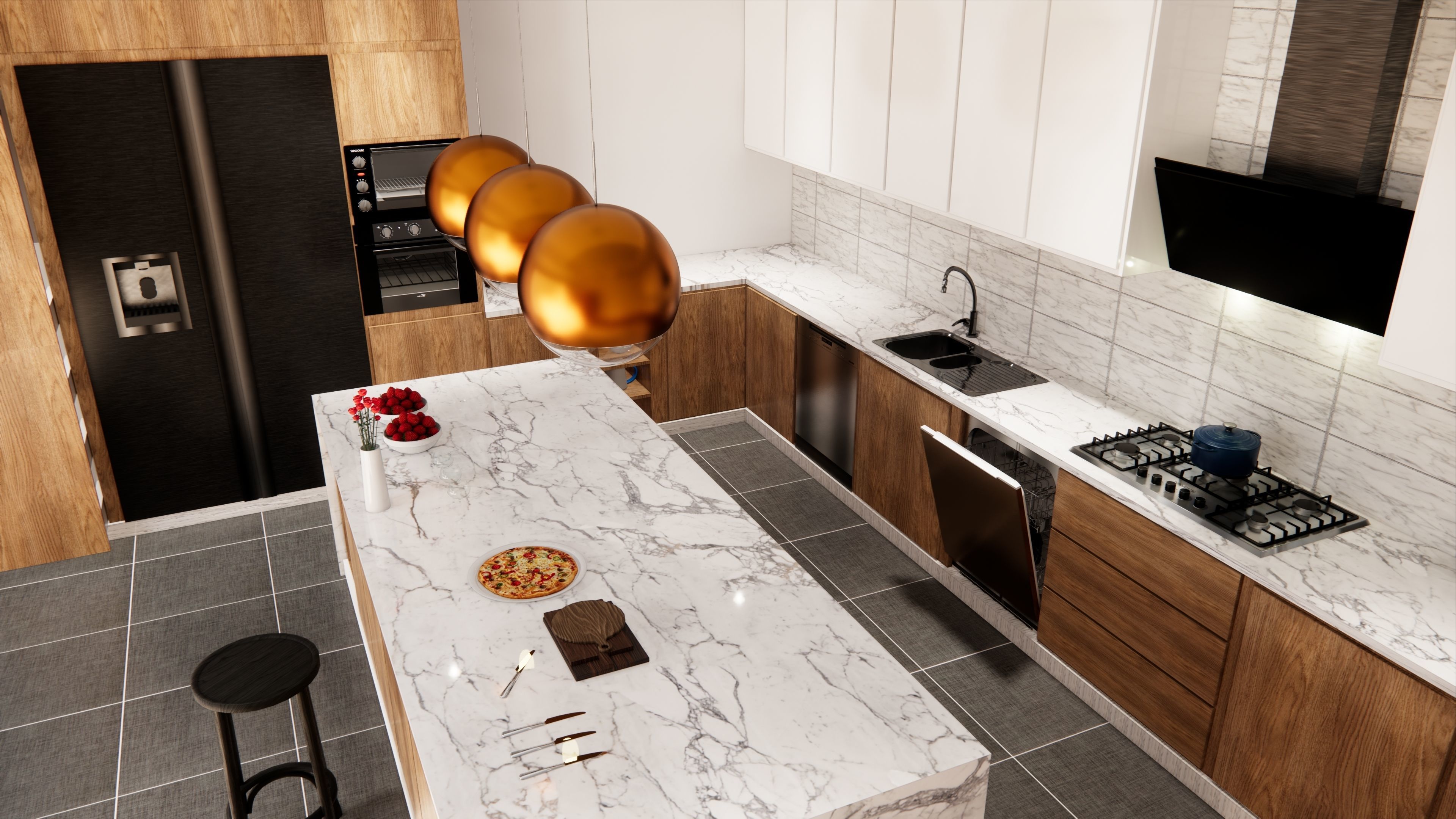 kitchen design render by enscape 3D model animated | CGTrader