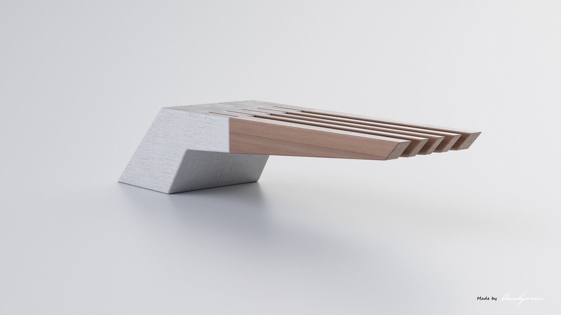 PARK MODERN BENCH WING WOOD AND CONCRETE 3D model | CGTrader
