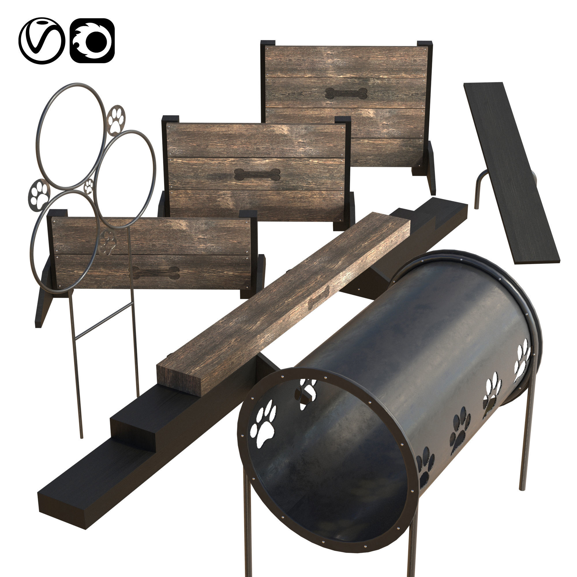 Outdoor Dog Agility Training Equipment Backyard Set 3D model | CGTrader