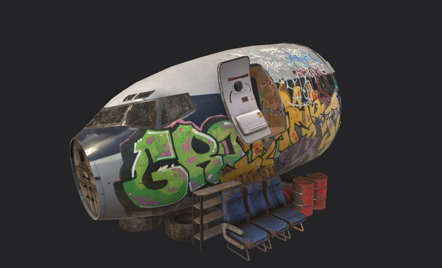 Aircraft Head with Graffiti in the Aircraft Graveyard 3D model | CGTrader