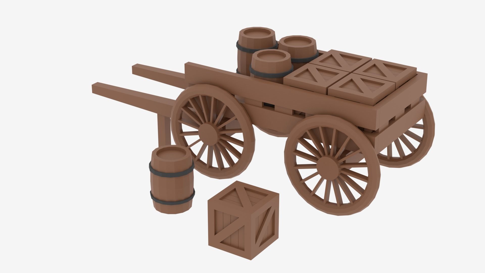 3D model Lowpoly Wooden Cart with Barrel and Crate VR / AR / low-poly ...