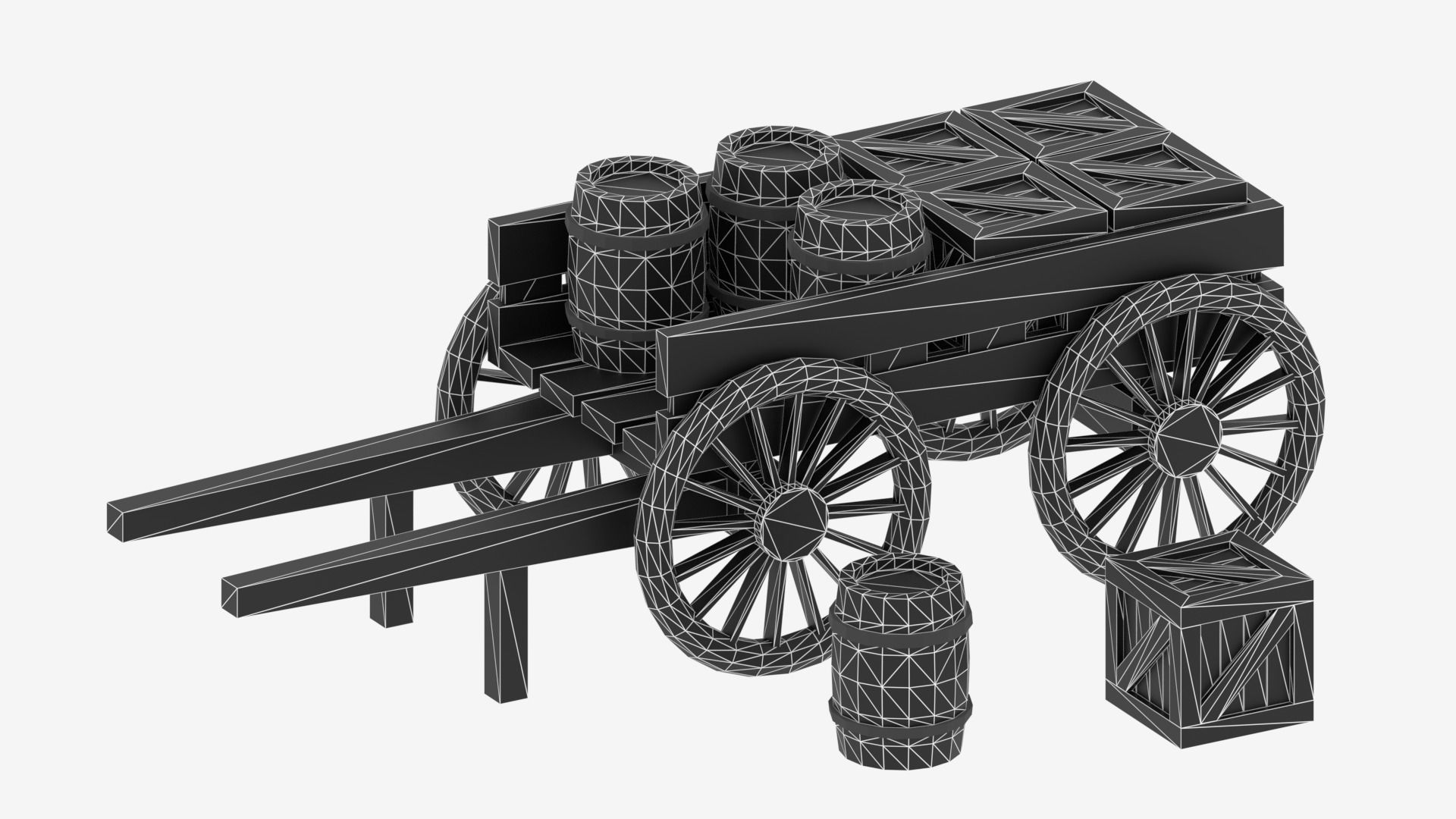 3D model Lowpoly Wooden Cart with Barrel and Crate VR / AR / low-poly ...