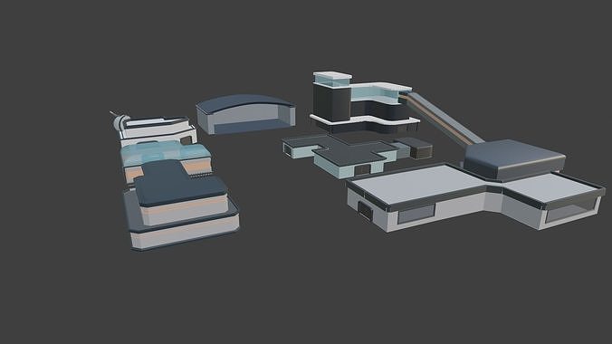 3D model Simple Low-Poly Sci-Fi Buildings VR / AR / low-poly | CGTrader