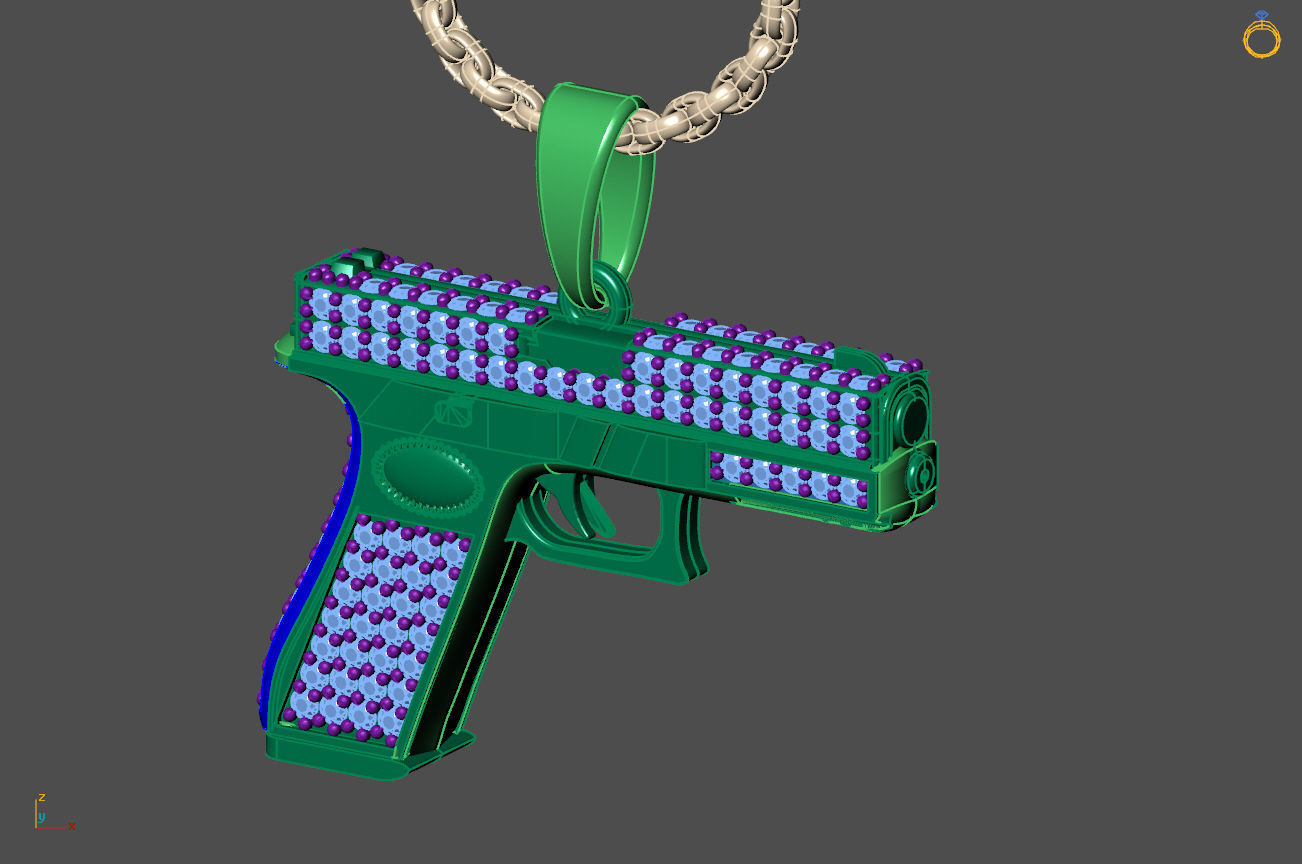 Pistol Pendant Silver Gold Platinum Luxury Jewelry 3DM STL 3D model 3D ...