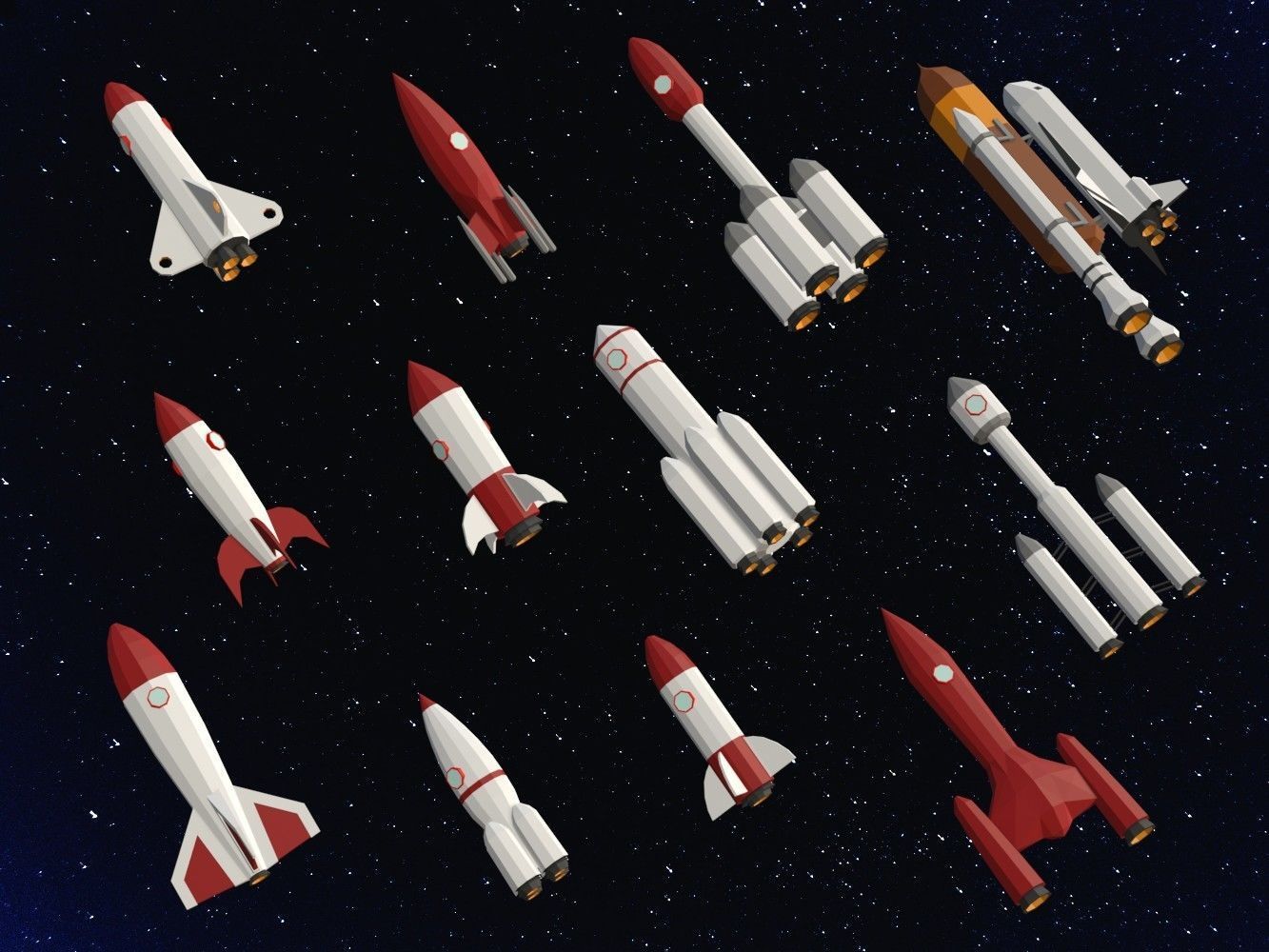 3D Model Collection Low poly rockets rocket ship in space - screenshots VR / AR / low-poly ...
