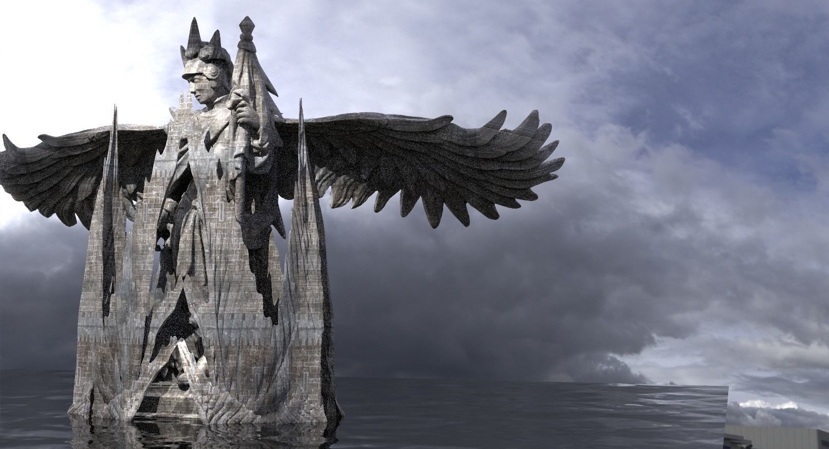 Viking Angels Statue with Walls 3D model | CGTrader